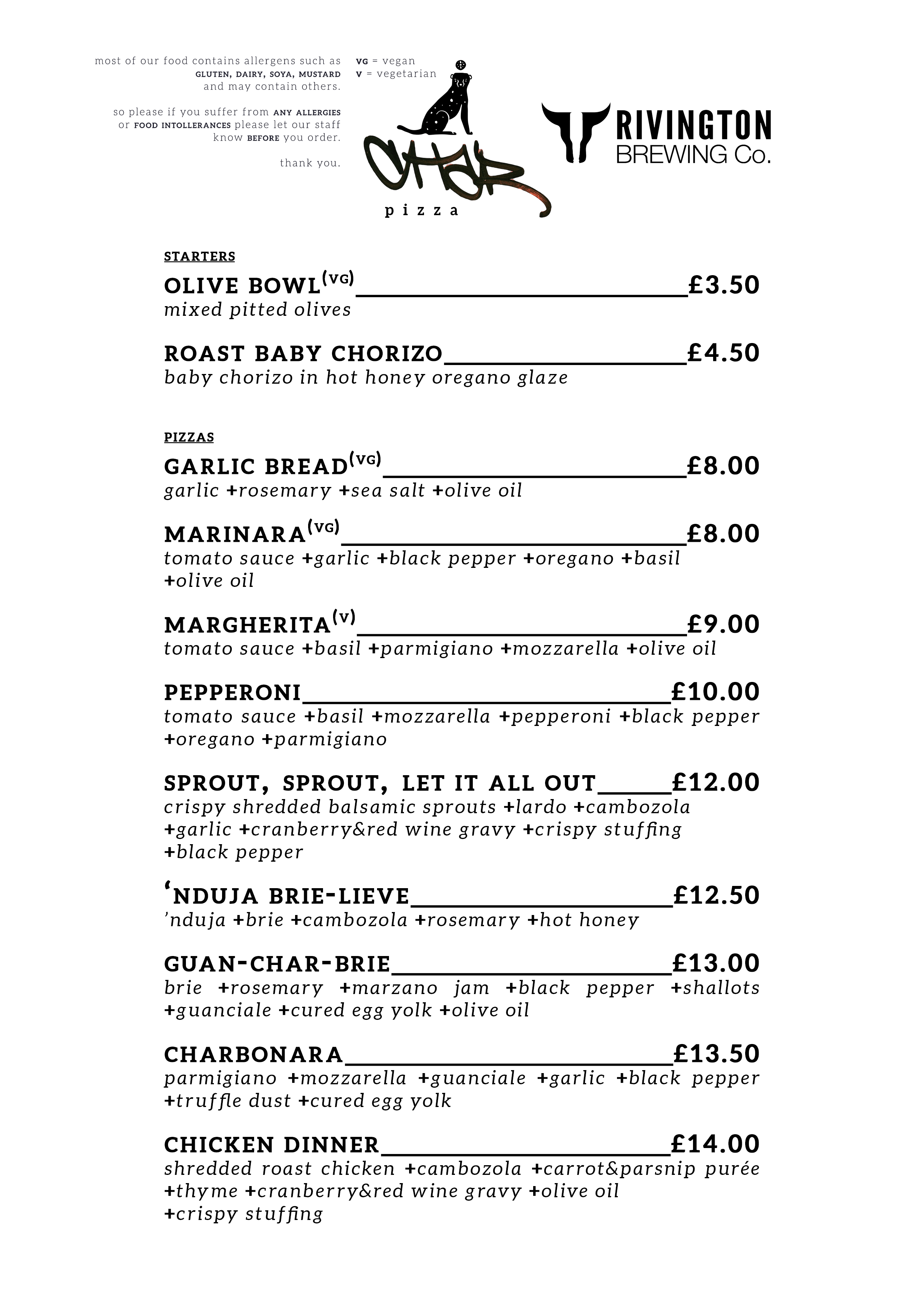 Char Menu — Rivington Brewing Co
