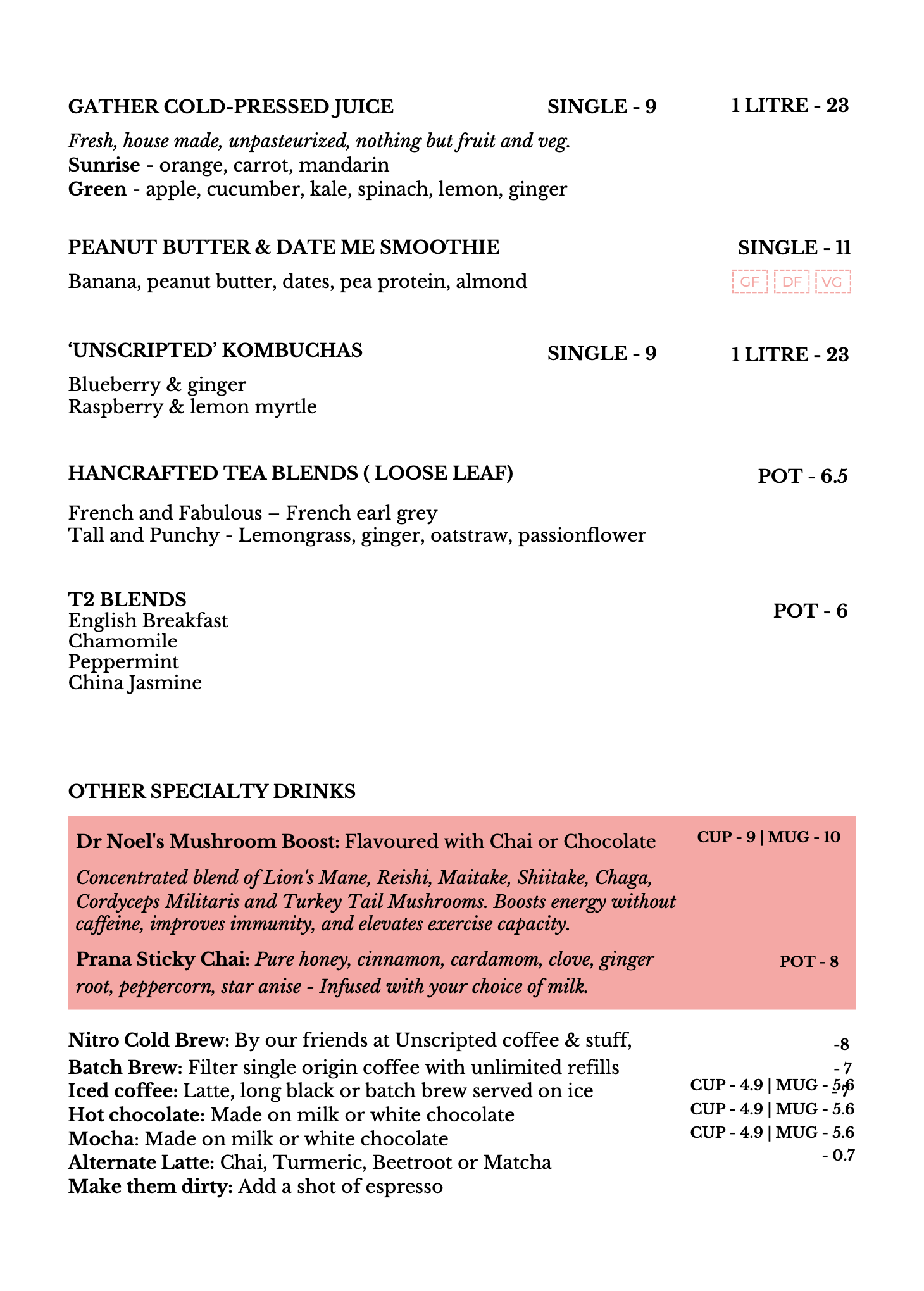 Our Menu - Dine-in & Takeout | Canberra, Braddon Cafe Menu — Gather Cafe