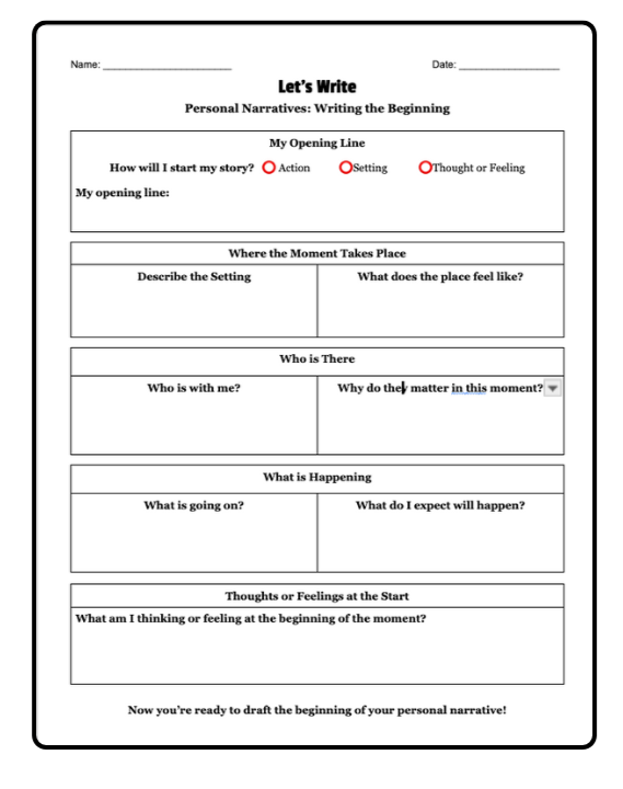 Personal Narrative Writing: How to Teach Strong Beginnings | Middle ...