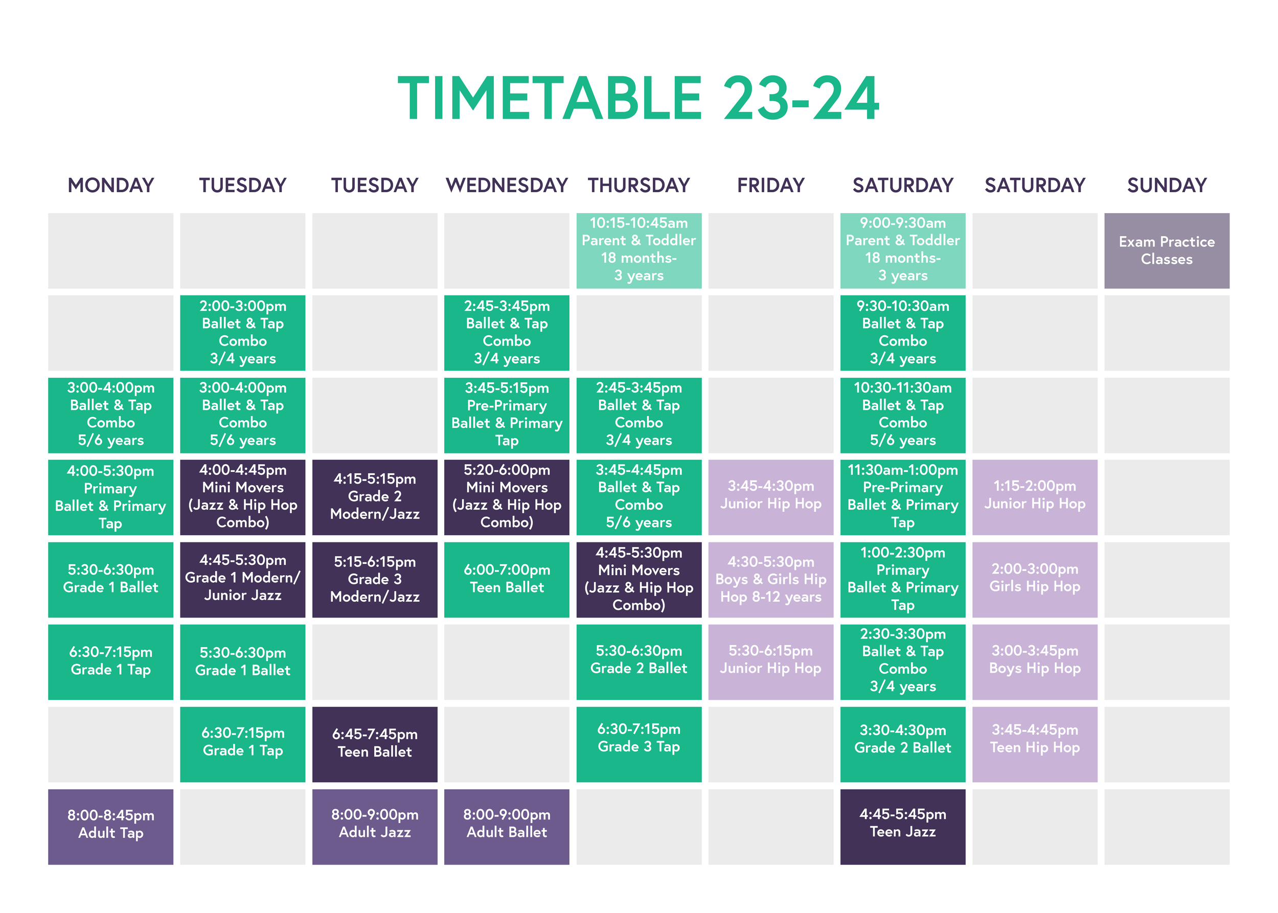 TIMETABLE — Vitality Dance Academy