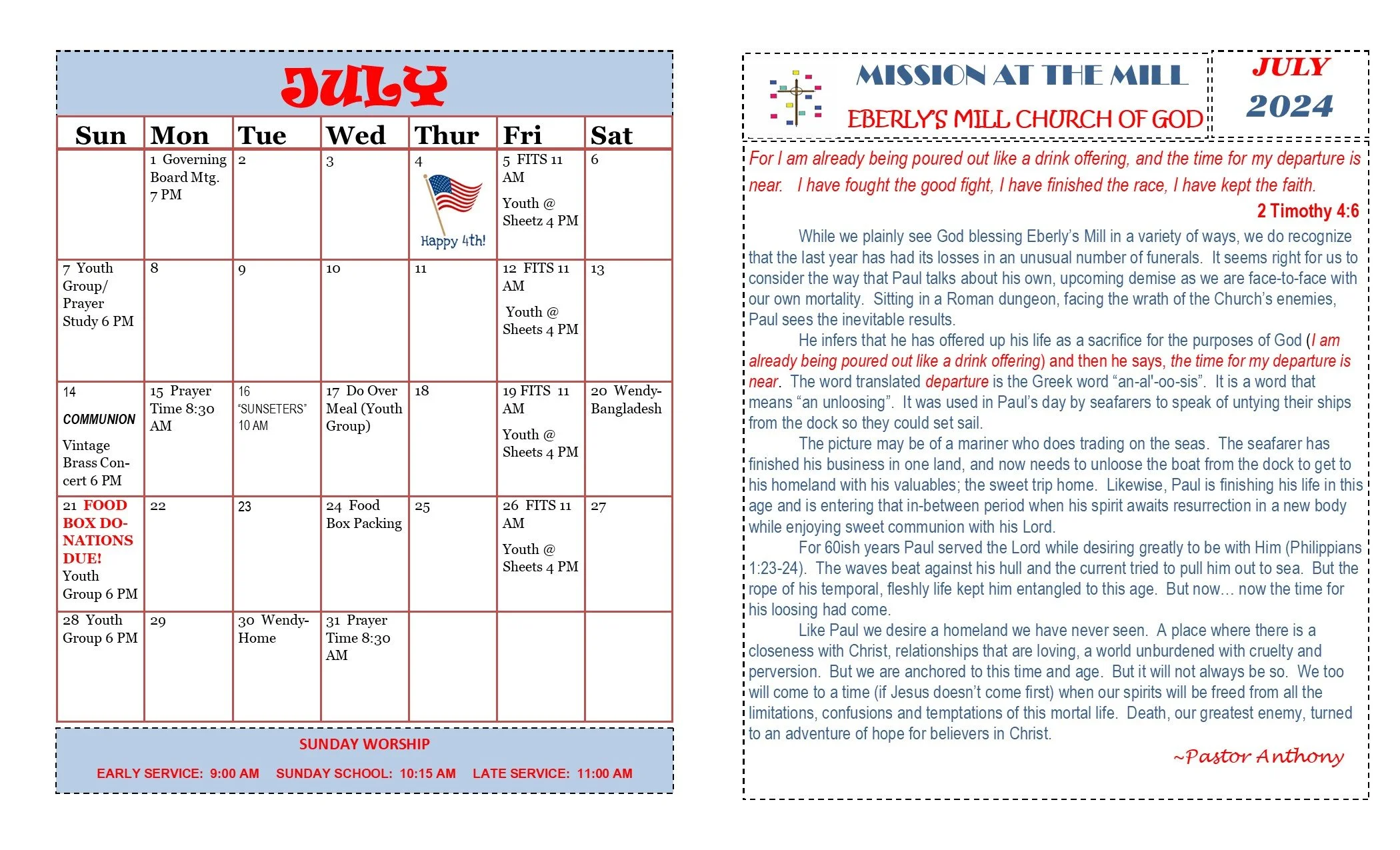 Newsletter/Calendar — Eberly's Mill Church of god