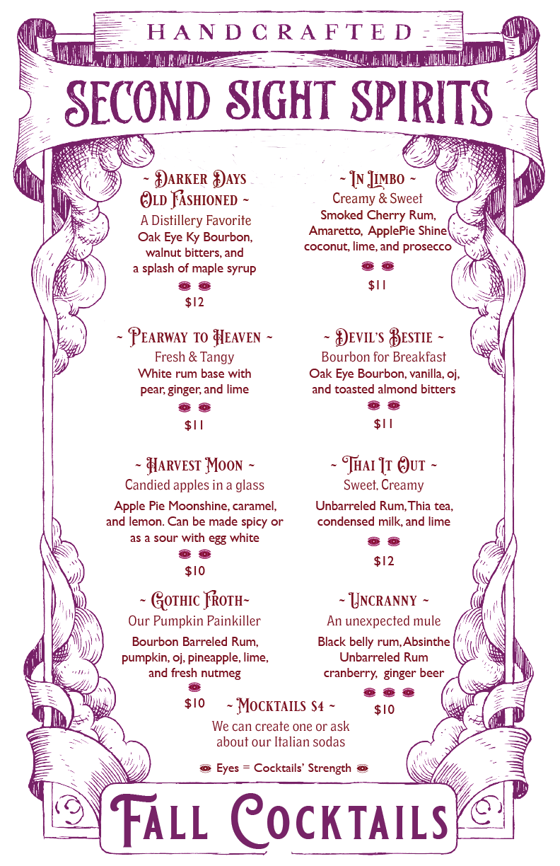 Bar Menu — second sight spirits