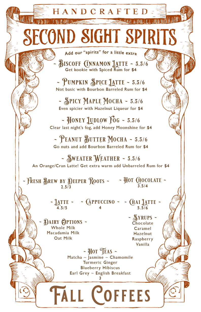 Bar Menu — second sight spirits