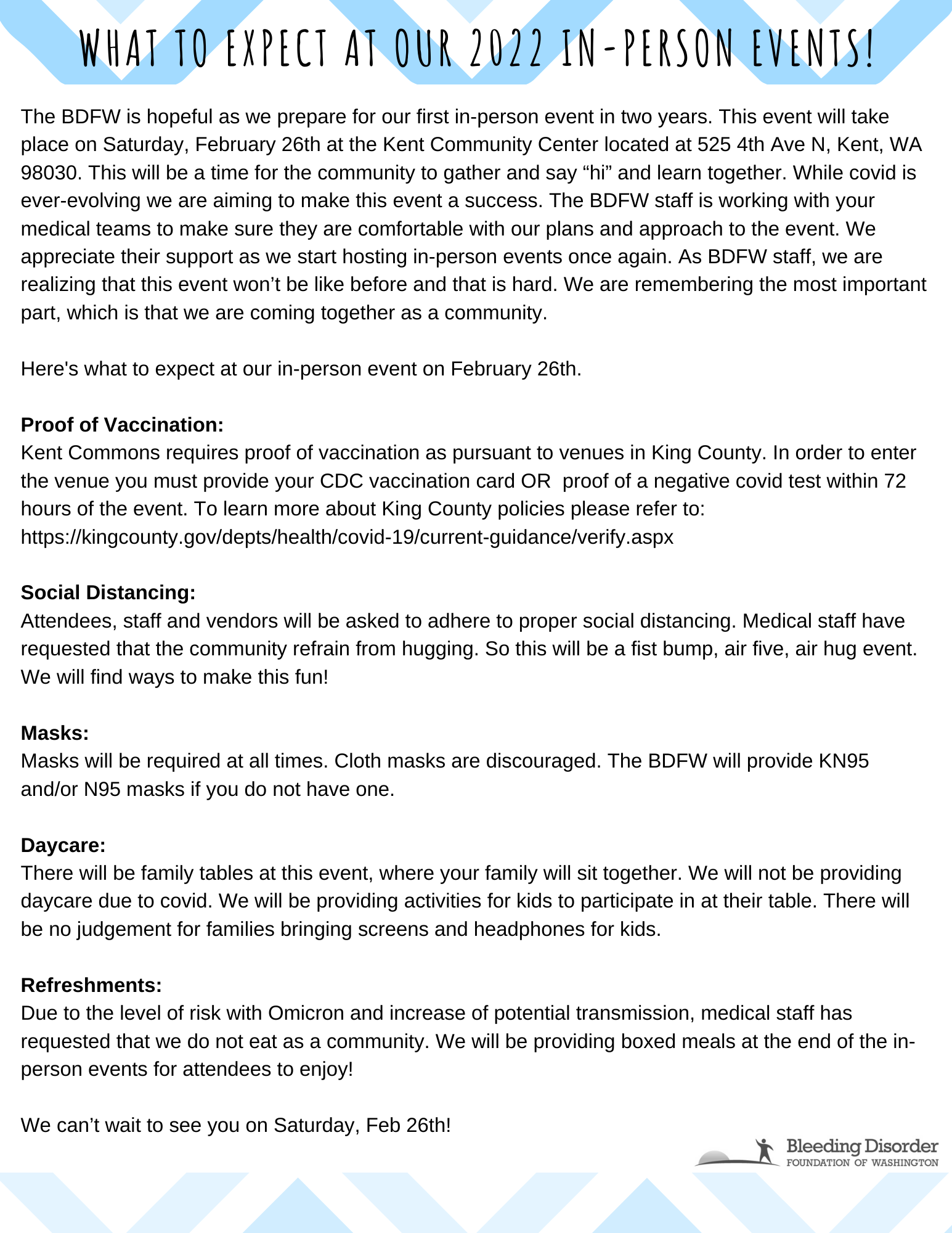 In-Person Event Expectations — Bleeding Disorder Foundation of Washington