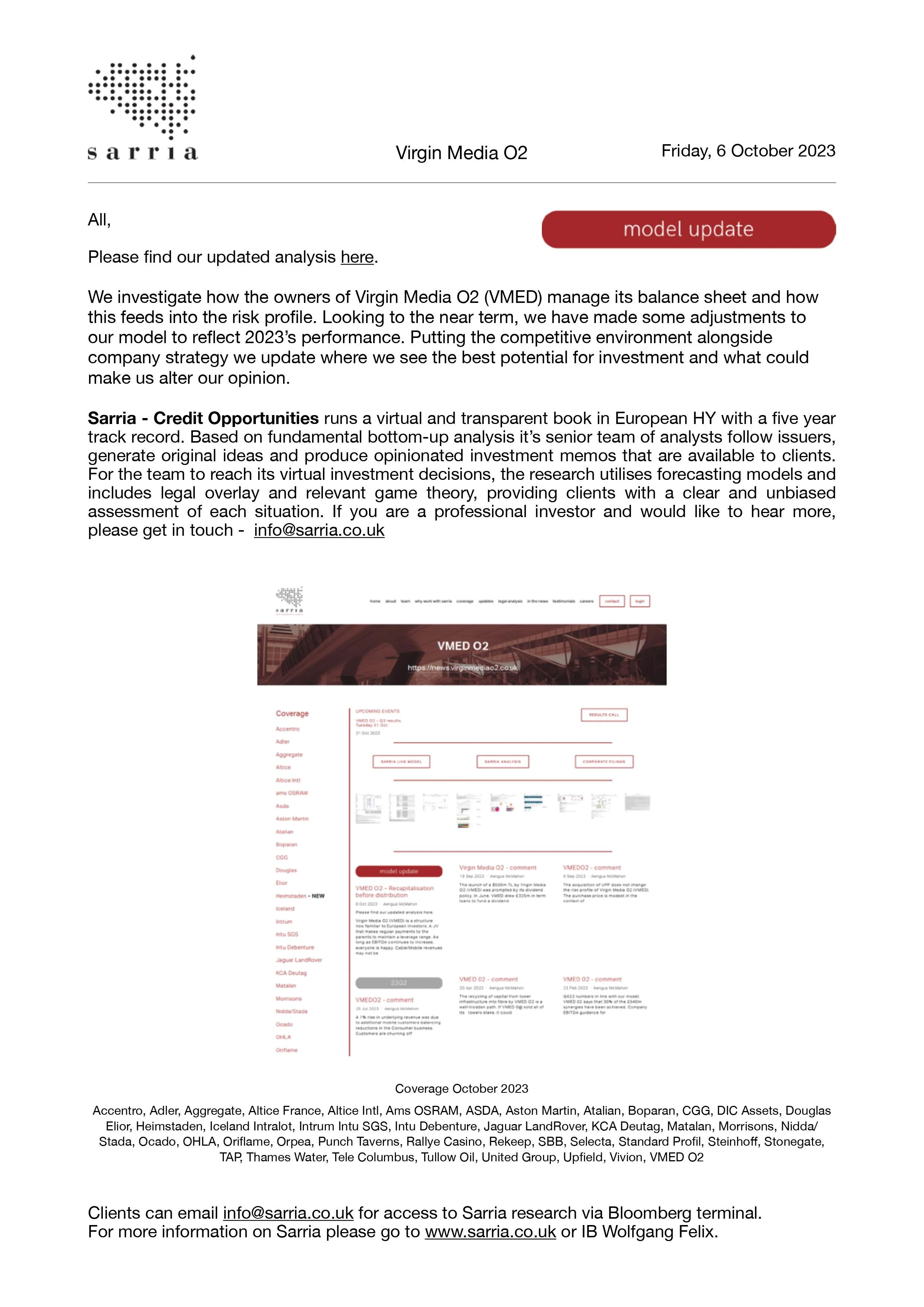 SARRIA - Credit Opportunities - VMED O2 Credit Research, Analysis ...