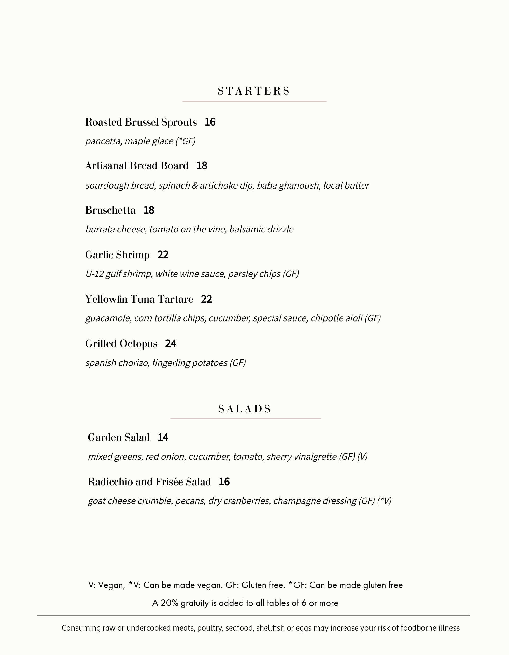 Menu — Luna Stella