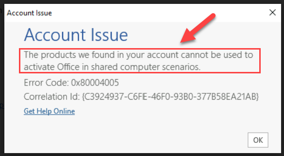 Microsoft 365 Account Issue Error Message — Virtual Cloud Desktops for Access Databases - Use ...
