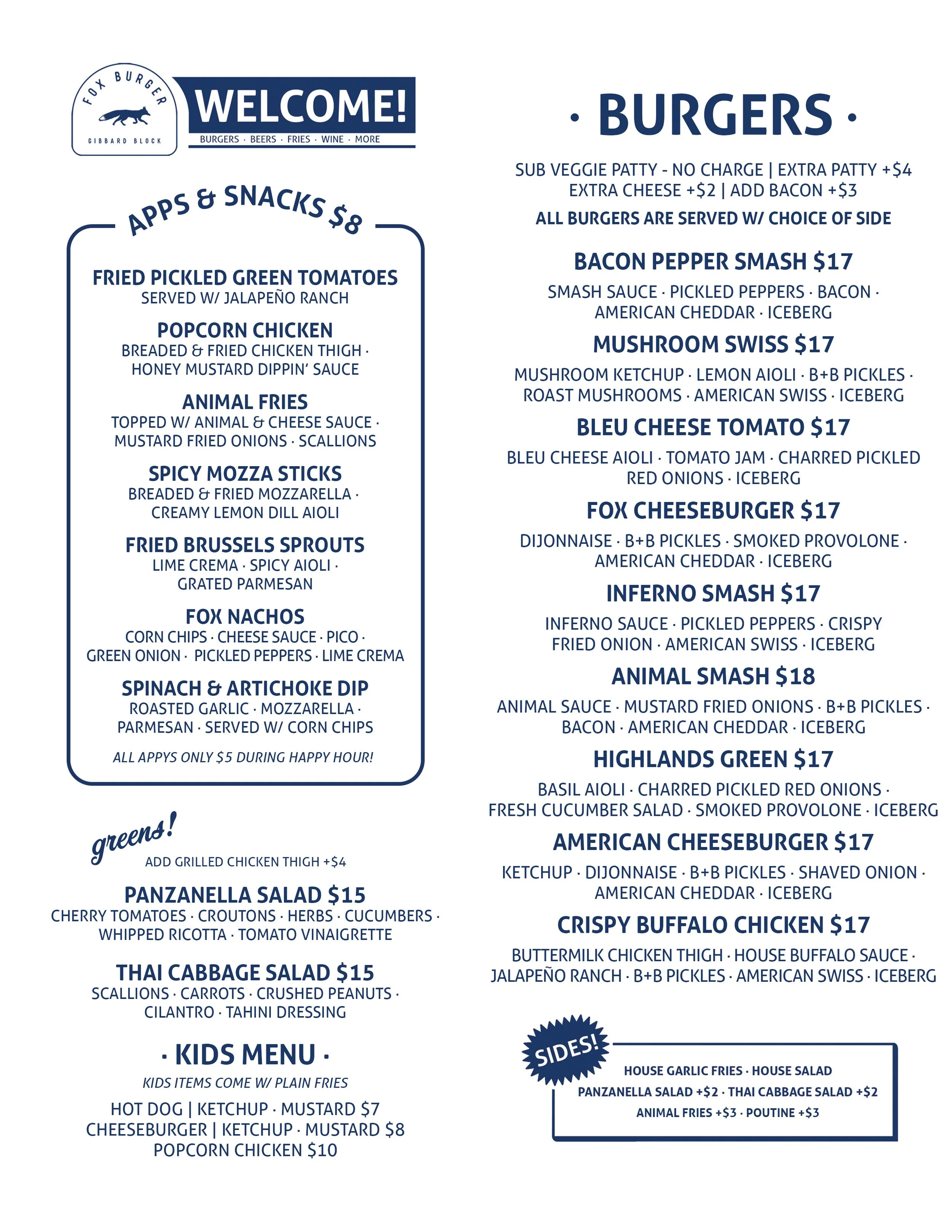 Menus — FOX BURGER