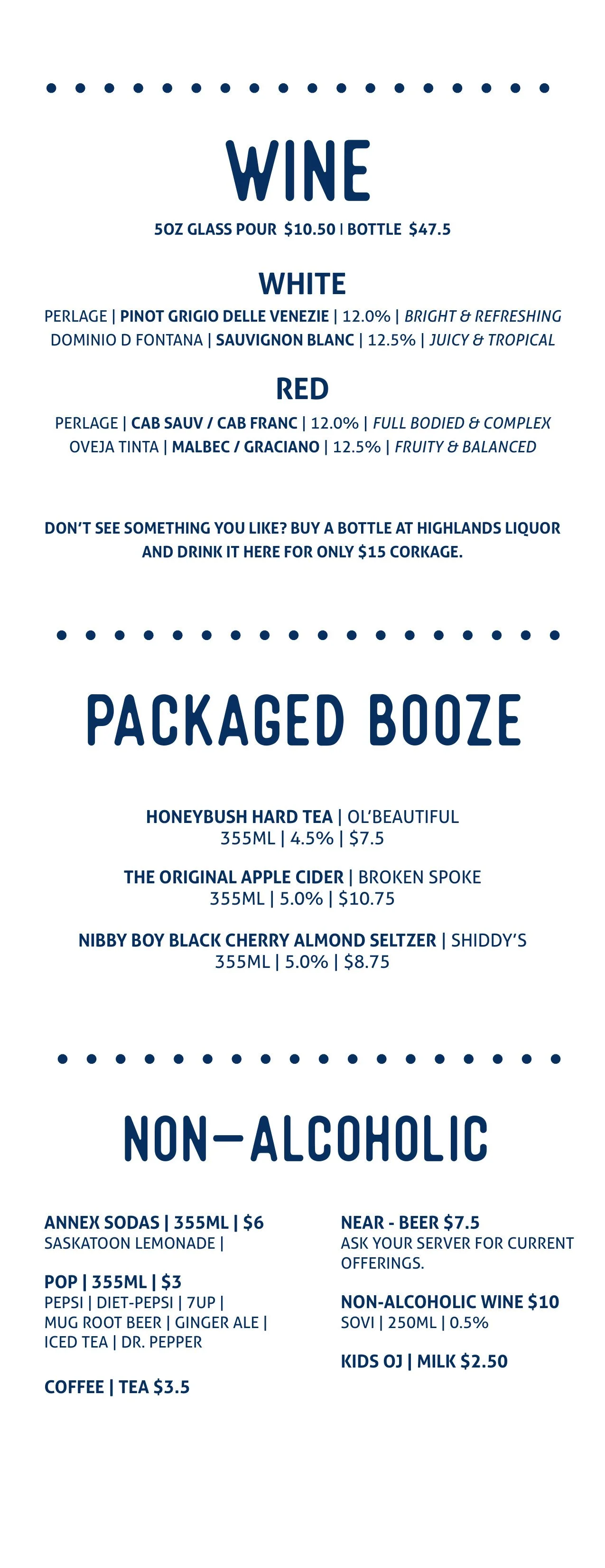 Highlands Menus — FOX BURGER