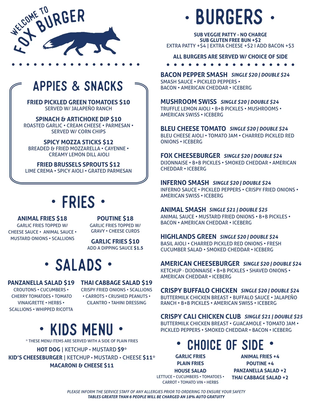 Menus — FOX BURGER