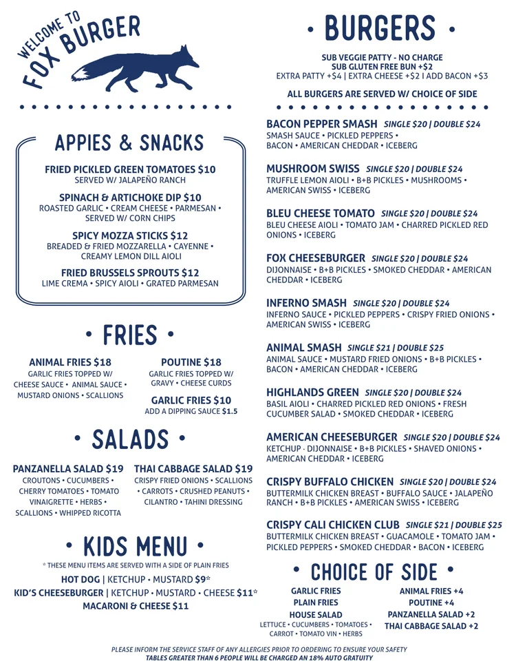 Menus — FOX BURGER