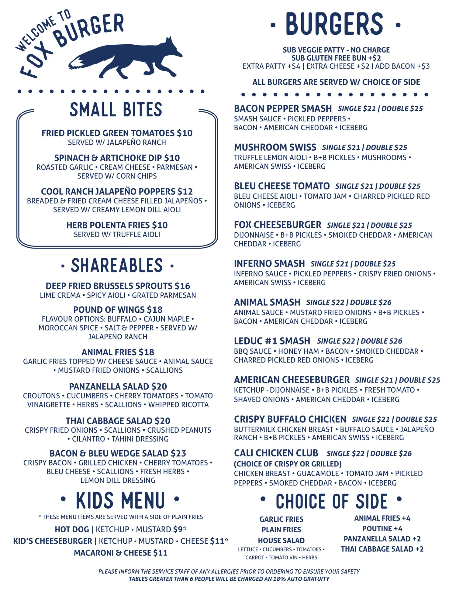 Leduc Menus — FOX BURGER