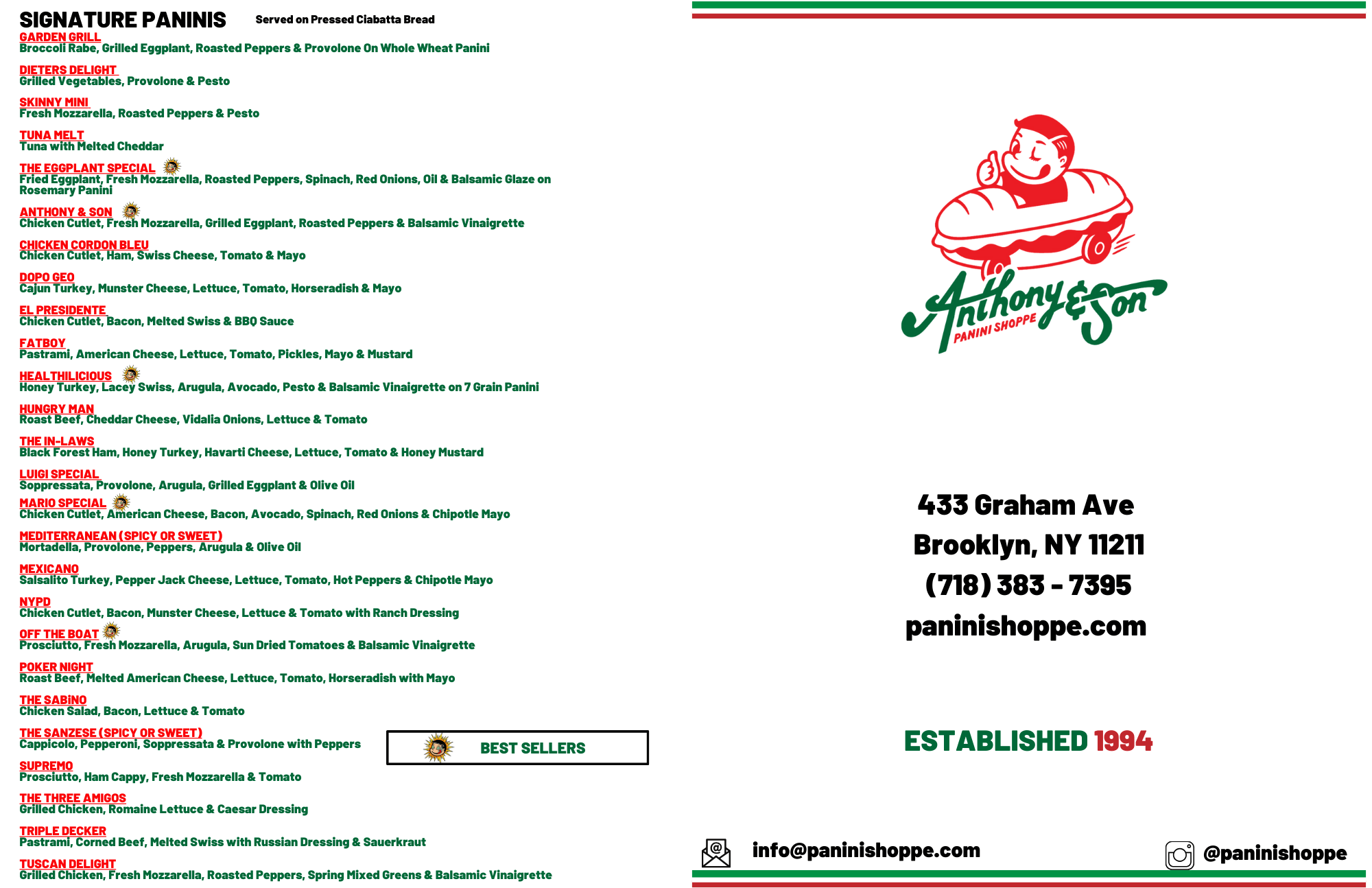 Our Menu — Anthony & Son Panini Shoppe