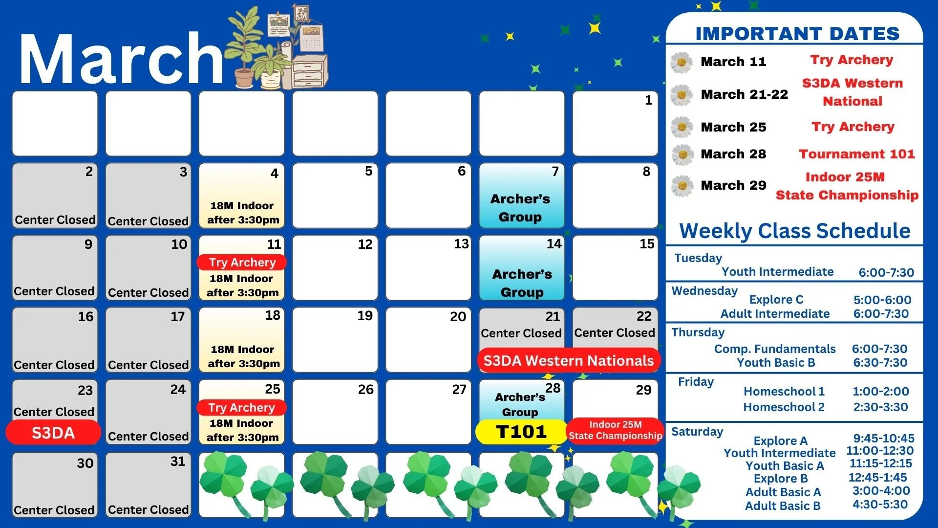 Center Calendar — Easton Archery Center Salt Lake City