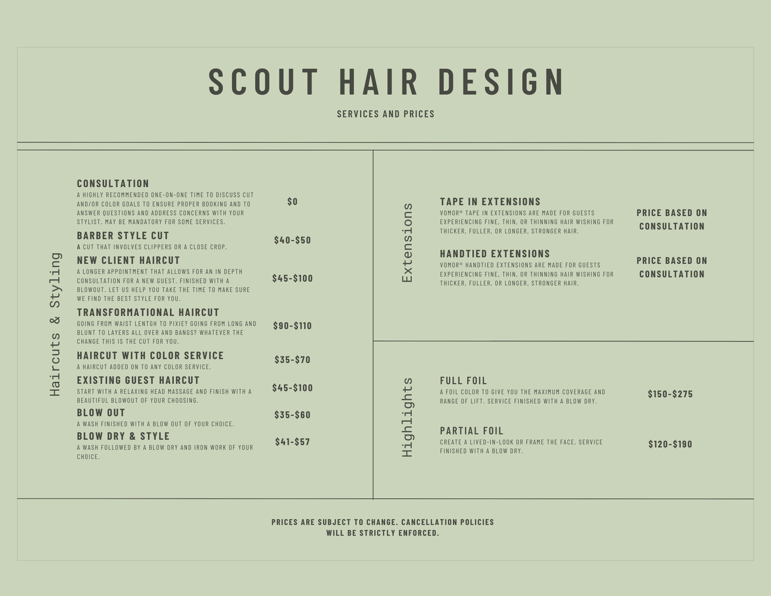 Pricing — Scout Hair Design