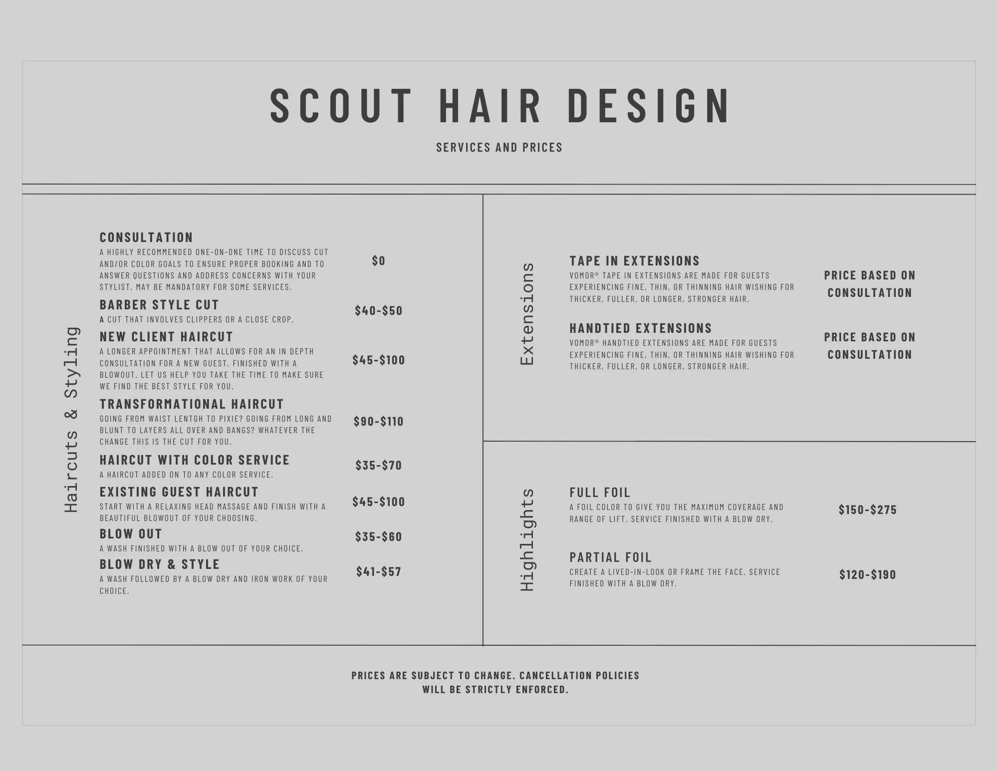 Pricing — Scout Hair Design