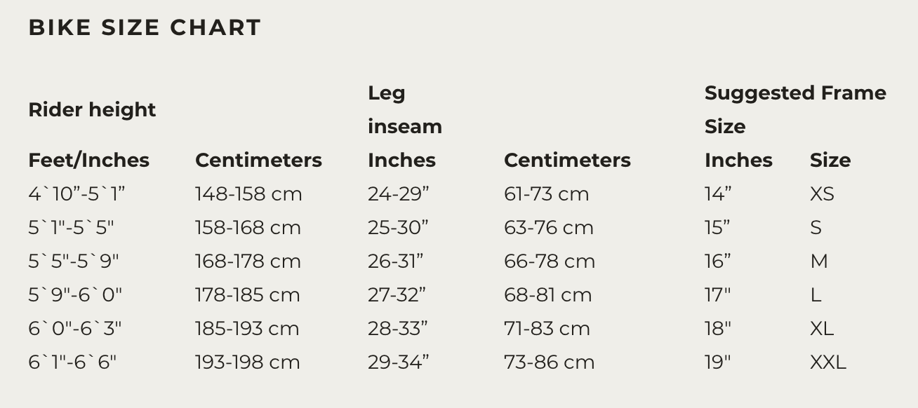 Size Chart Darrvin Electric Size Chart Darrvin Electric