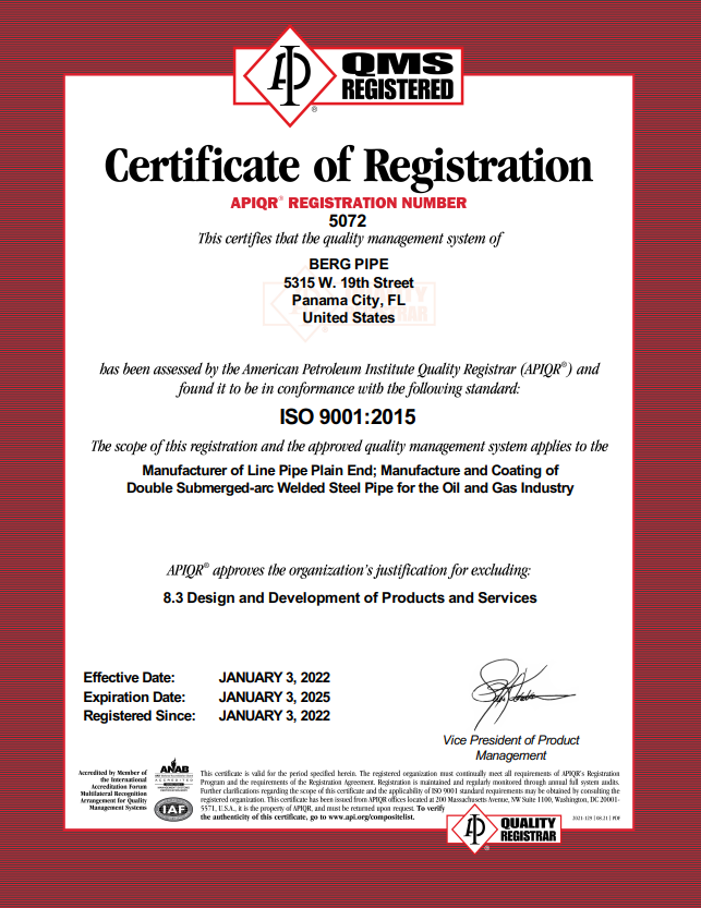 Borusan Berg Pipe — Certifications