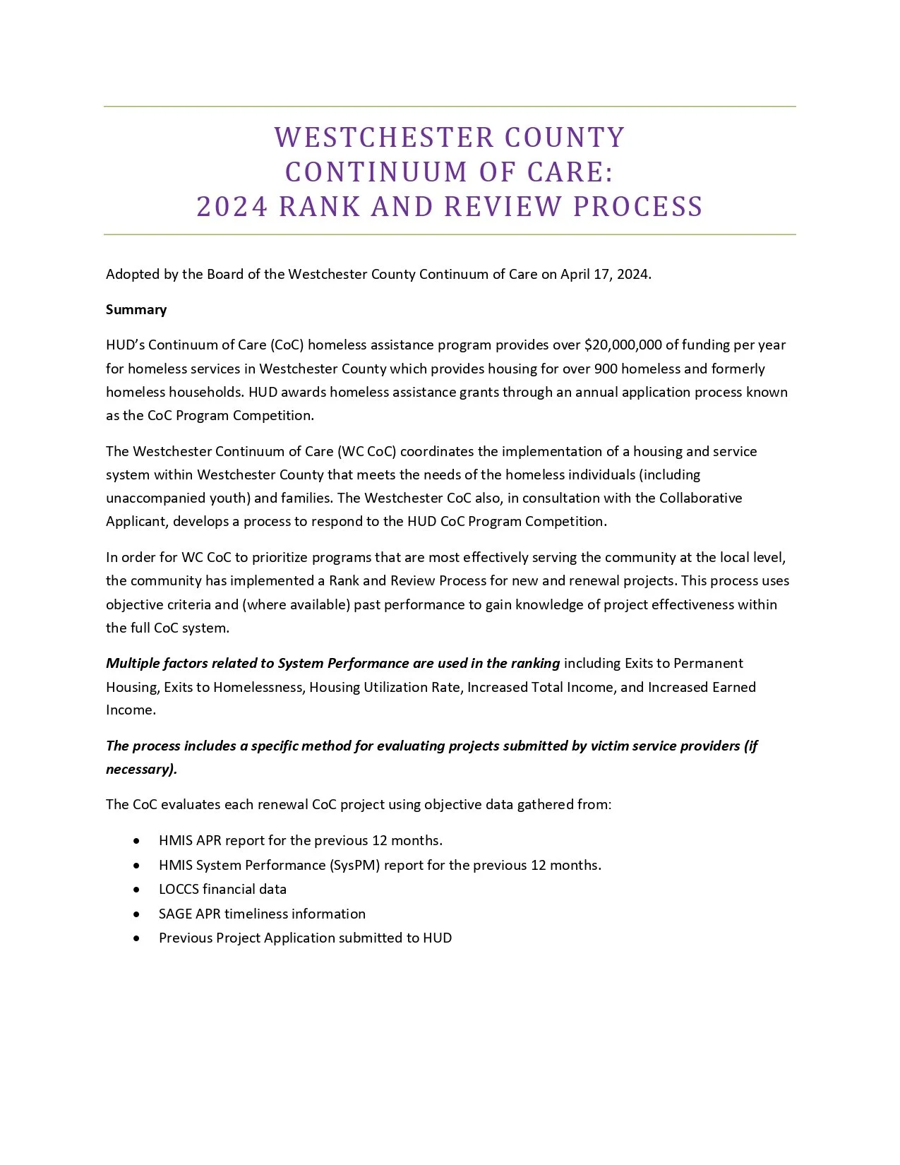 fy2024-applications — Westchester Continuum of Care Partnership for the Homeless