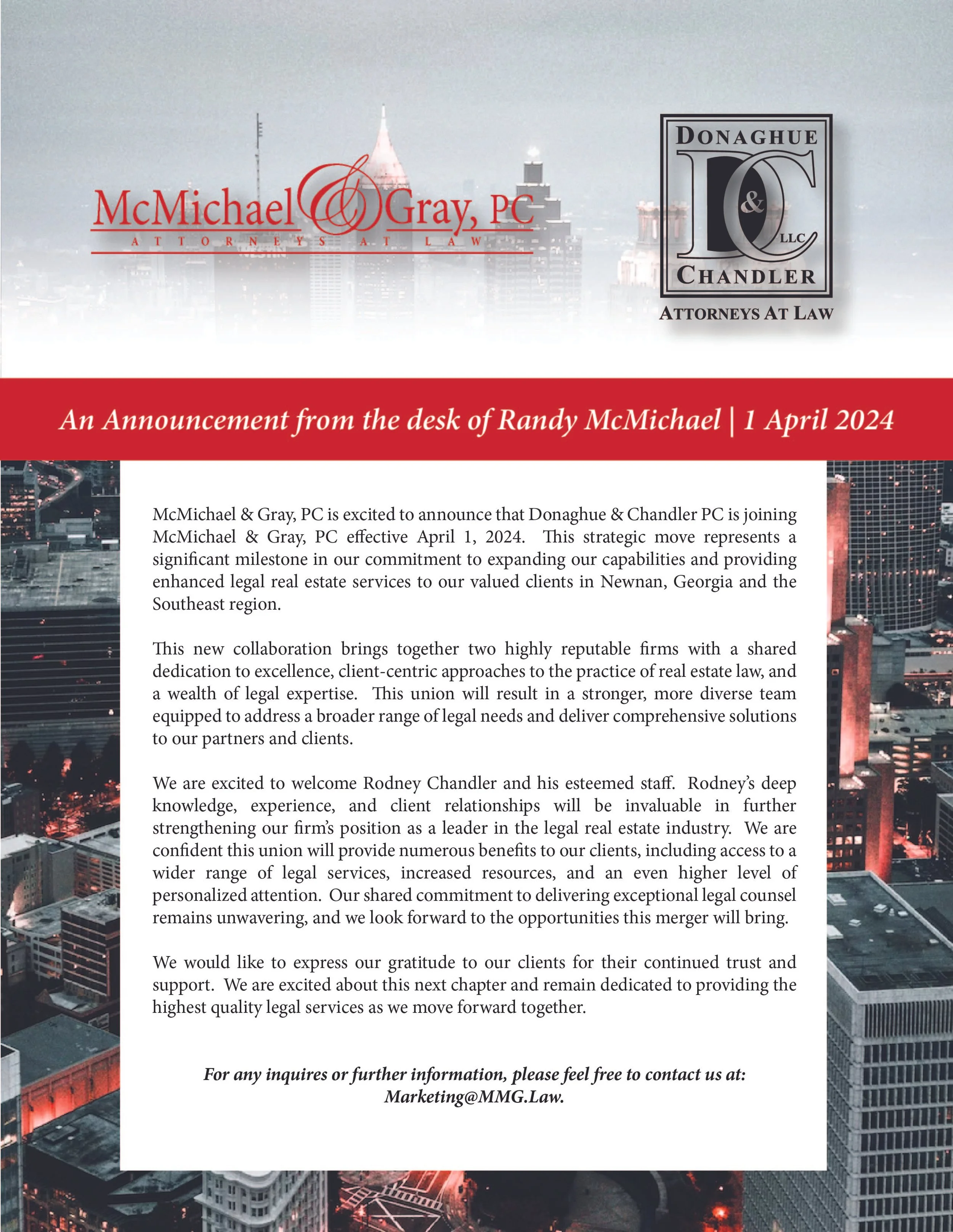 D&C Announcement — McMichael & Gray, PC