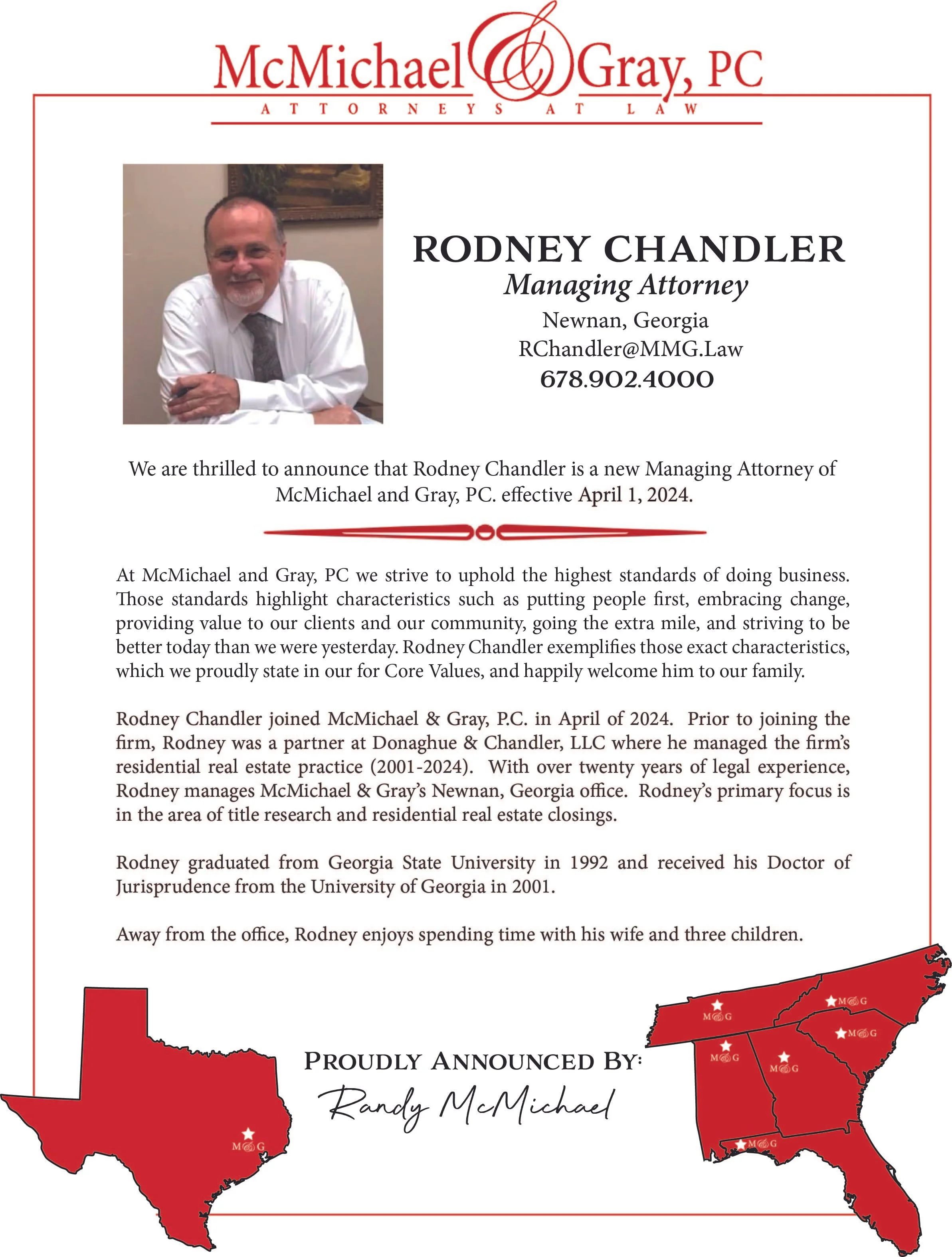 D&C Announcement — McMichael & Gray, PC