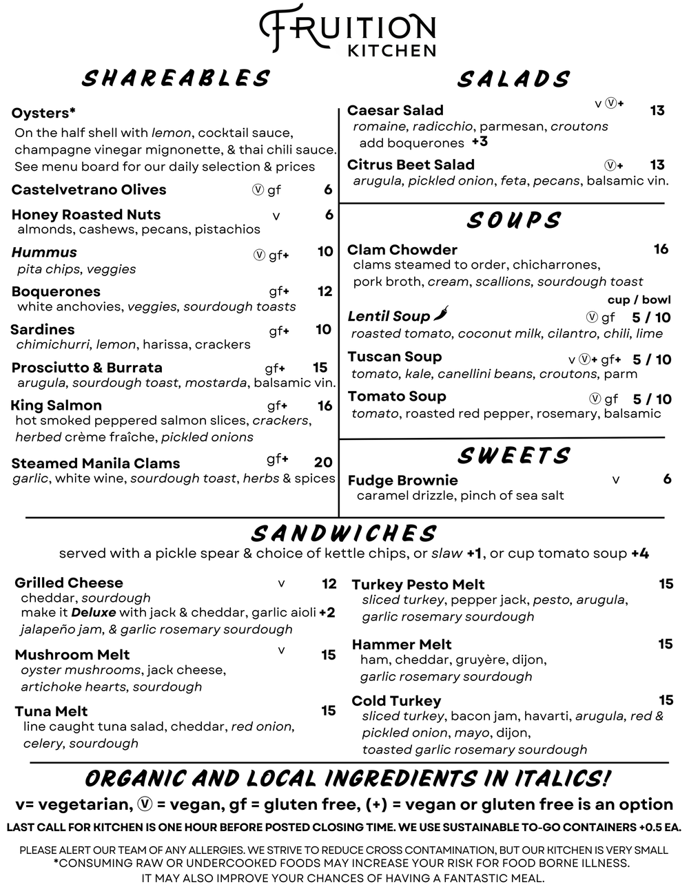 Food & Drink Menus — Fruition Brewing