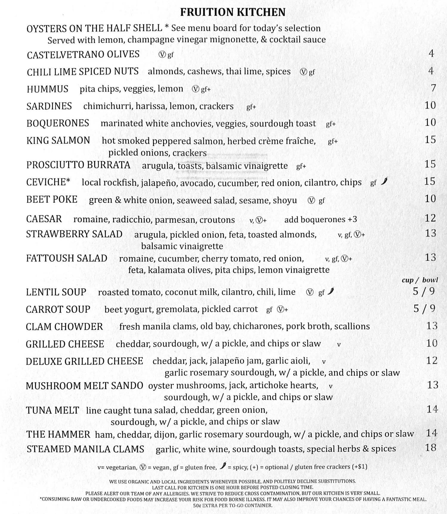 Food & Drink Menus — Fruition Brewing