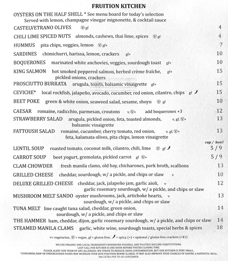 Food & Drink Menus — Fruition Brewing