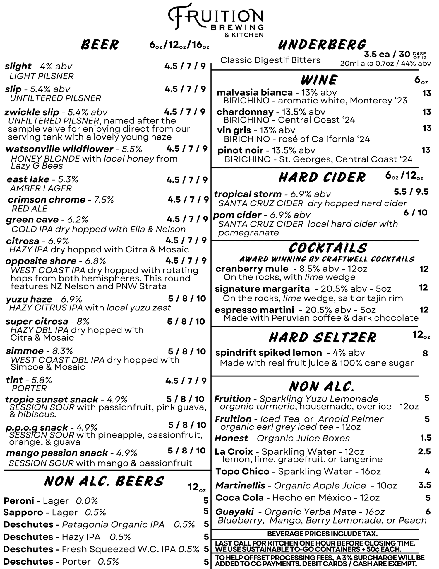 Food & Drink Menus — Fruition Brewing
