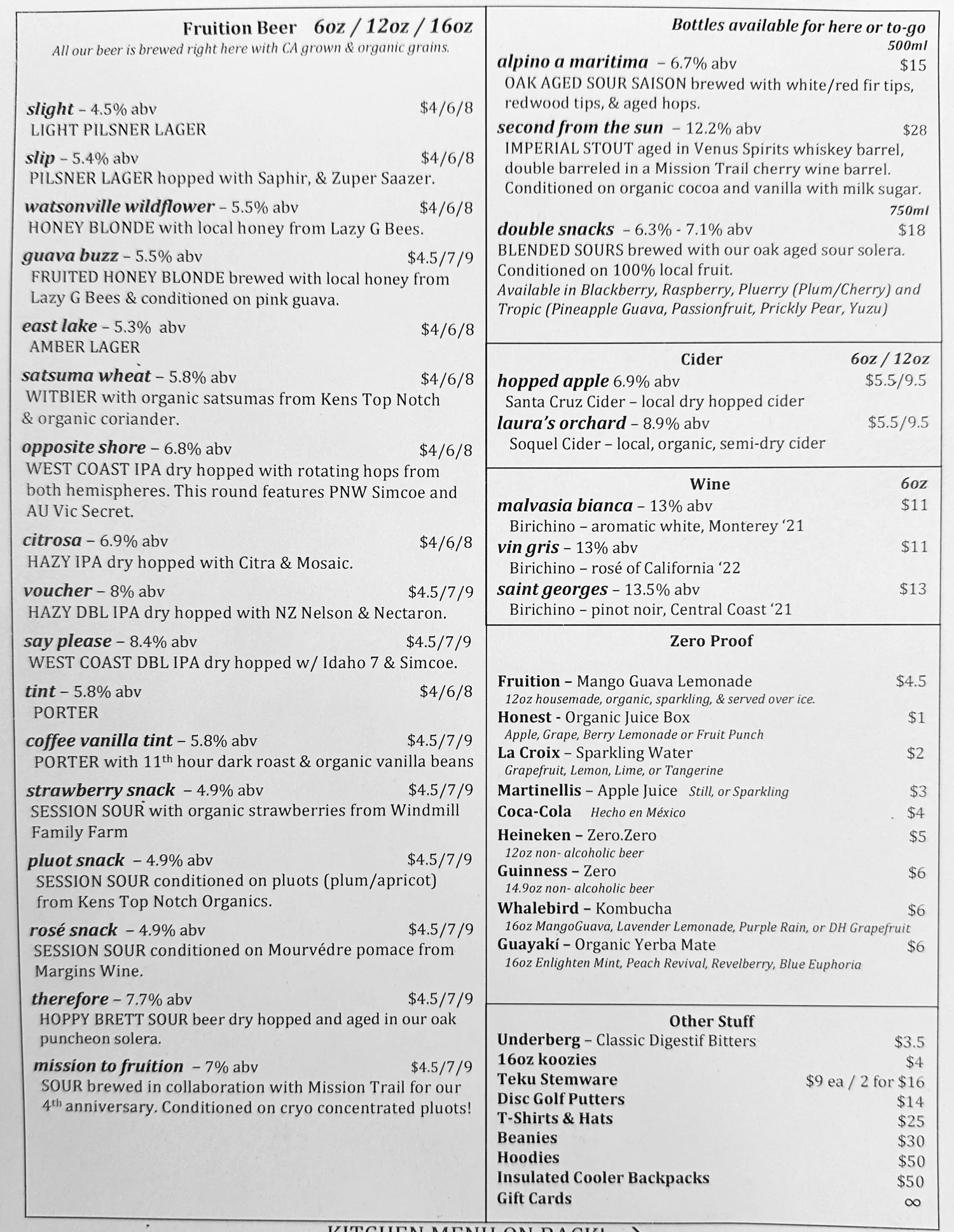 Menu — Fruition Brewing