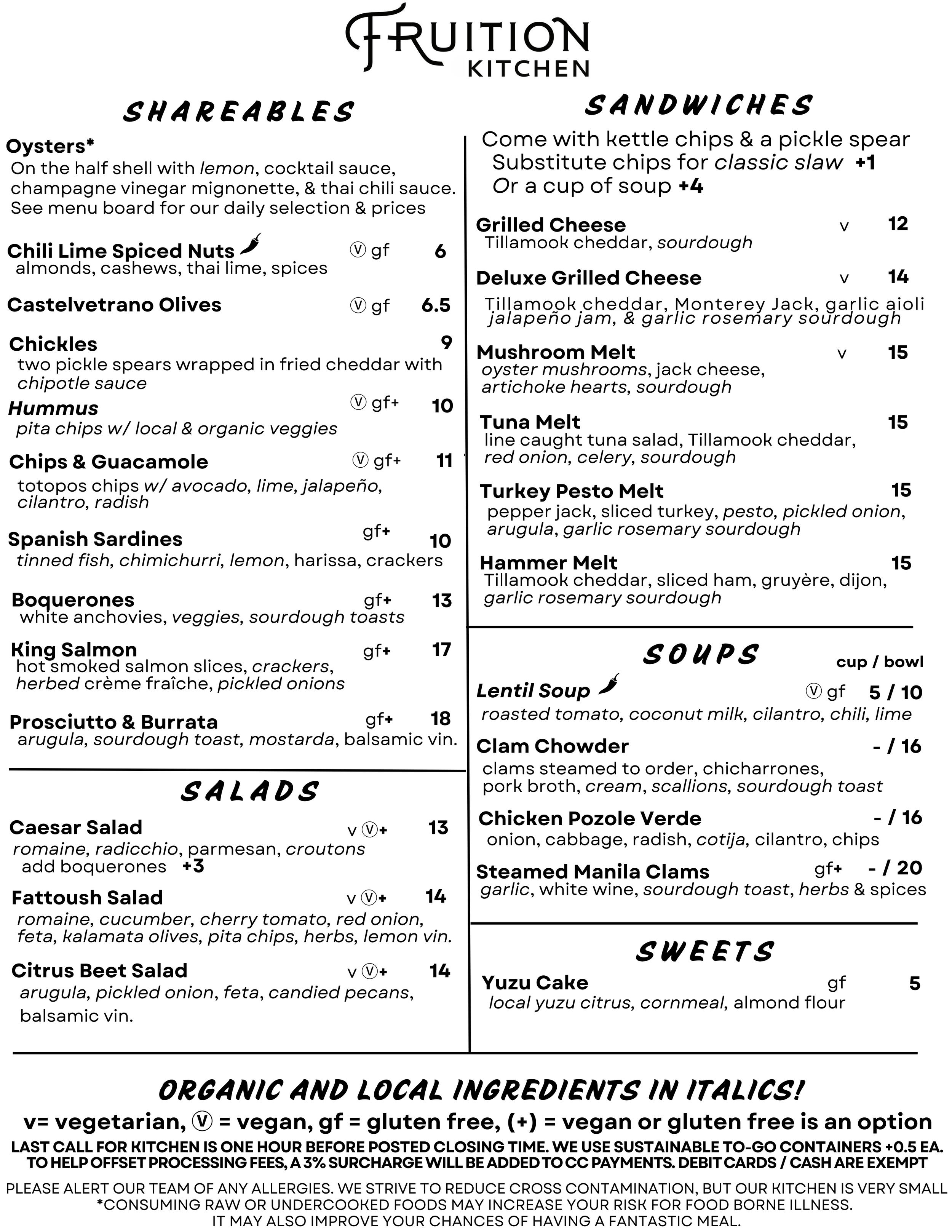 Food & Drink Menus — Fruition Brewing