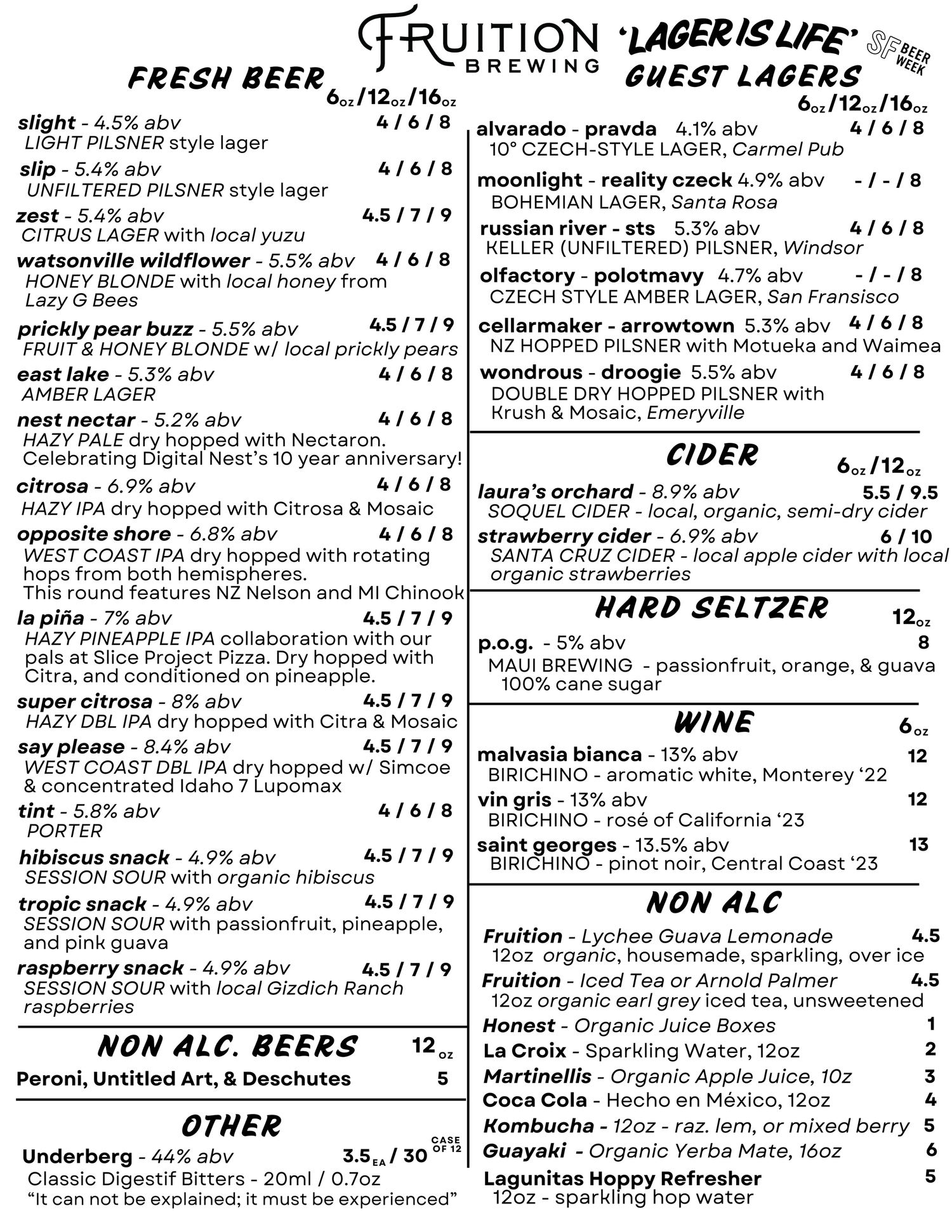 Food & Drink Menus — Fruition Brewing