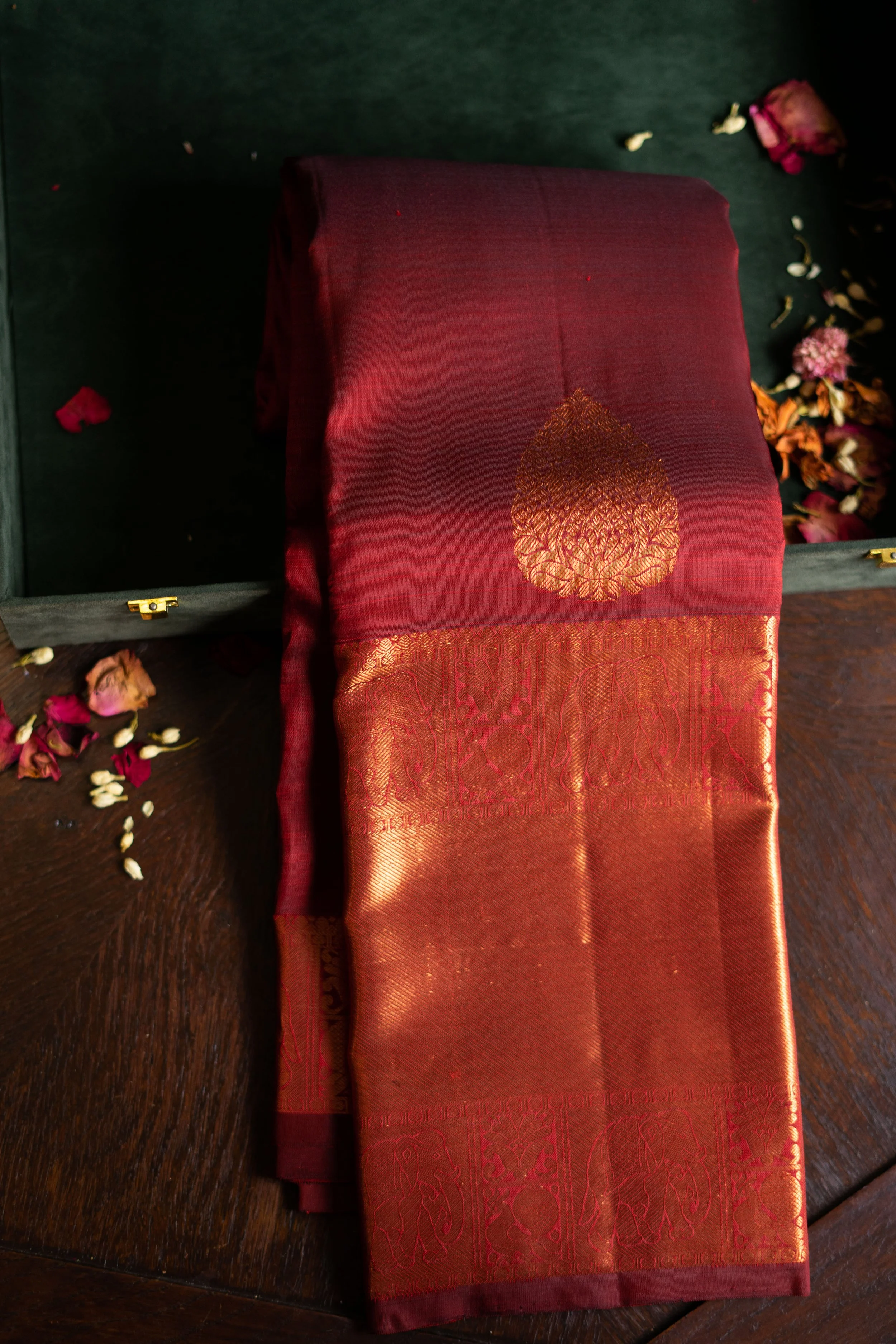 Red Kanchipuram Silk Saree Long Border