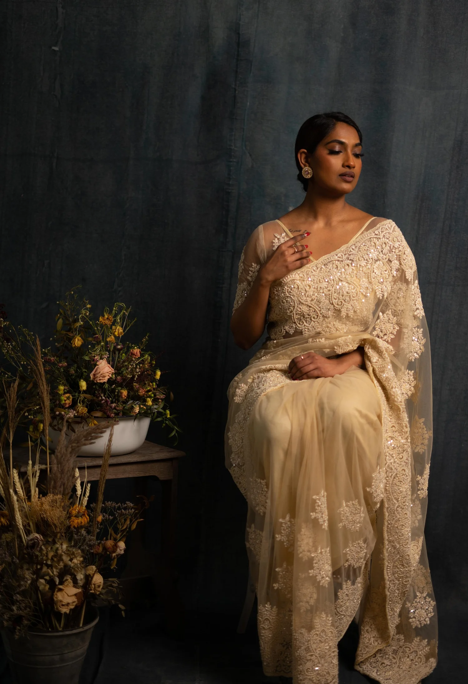 White And Gold Wedding Sarees