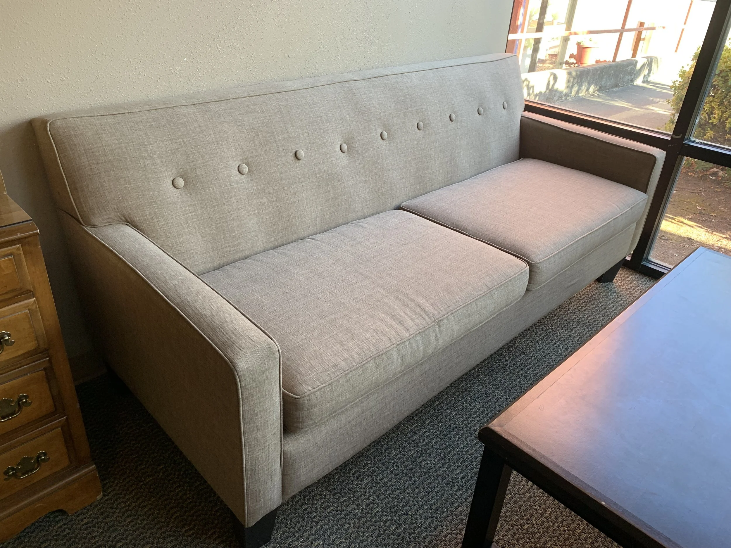 Tan Button Back Sofa — ABODA by RESIDE