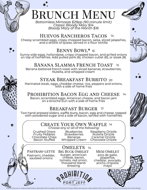 Brunch Menu — Prohibition Port Jeff