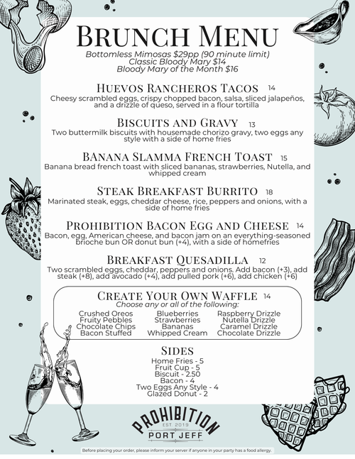 Brunch Menu — Prohibition Kitchen