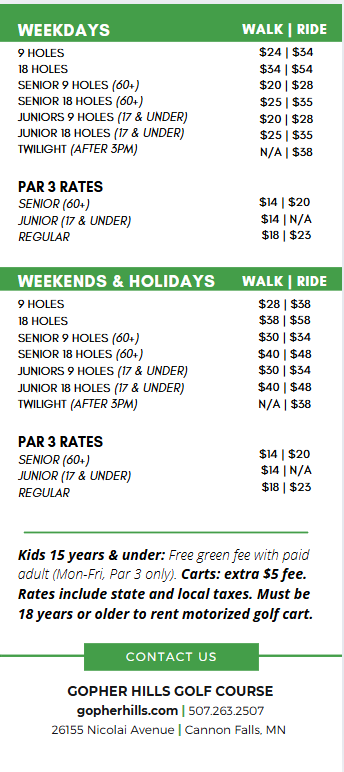 Rates — Gopher Hills Golf Course