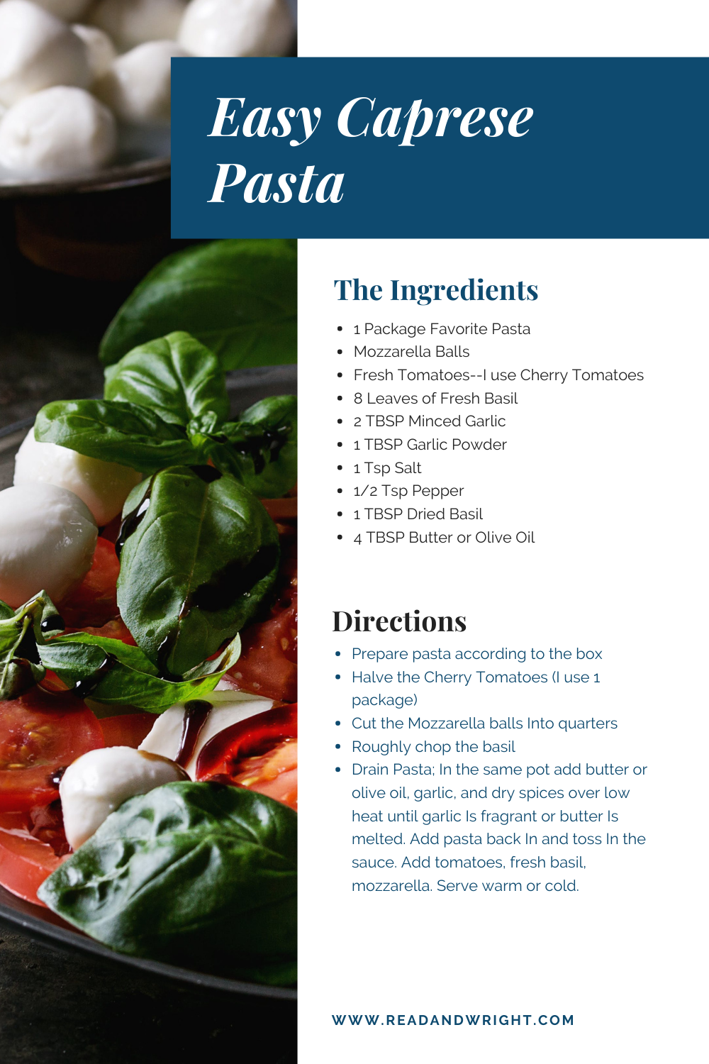 Recipe of the Week: Caprese Pasta — Read & Wright