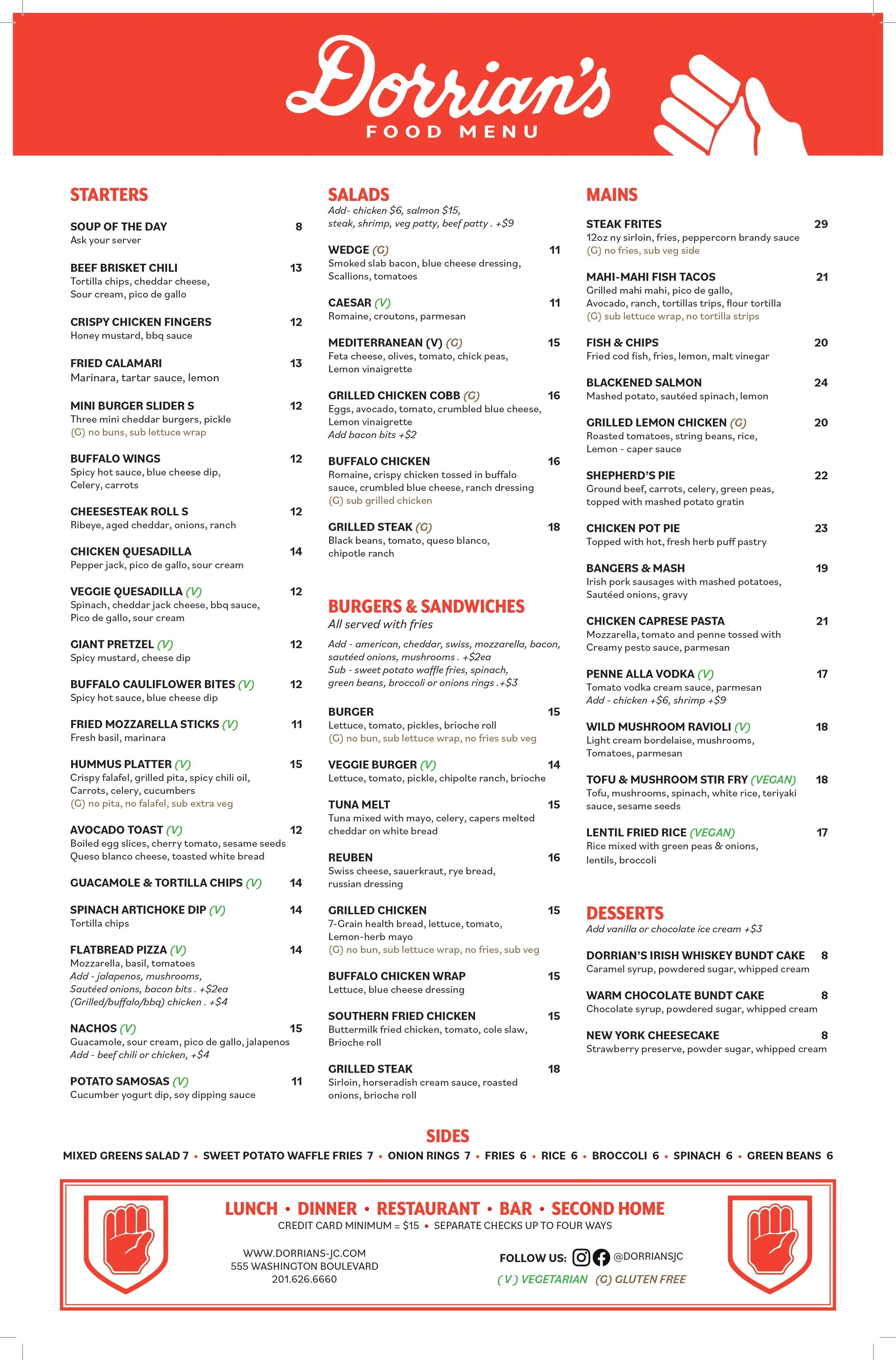 MENUS — DORRIAN'S RED HAND (JERSEY CITY)