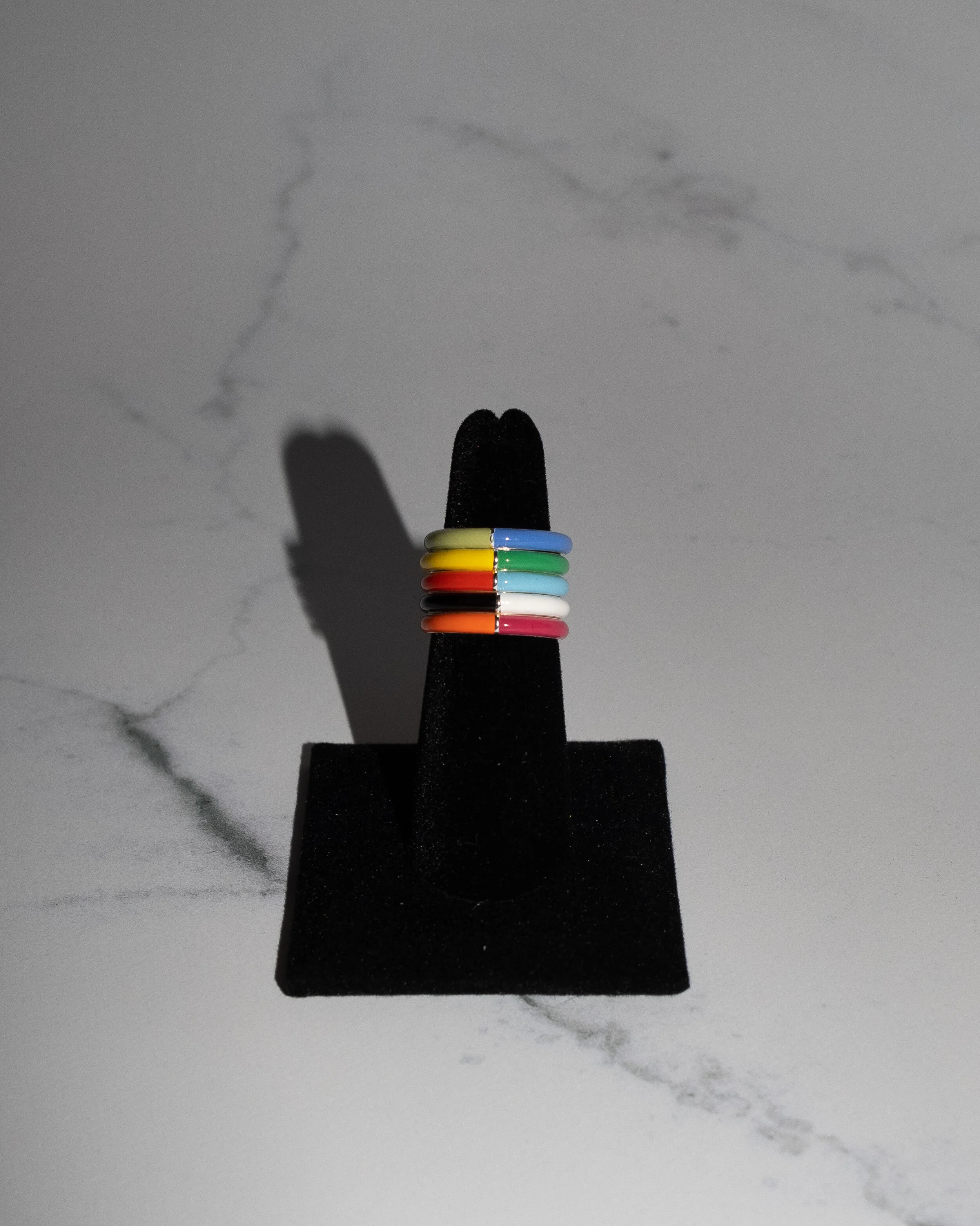 Set of 5 Split-Color Enamel Rings, in 92.5 Sterling Silver — FRY POWERS