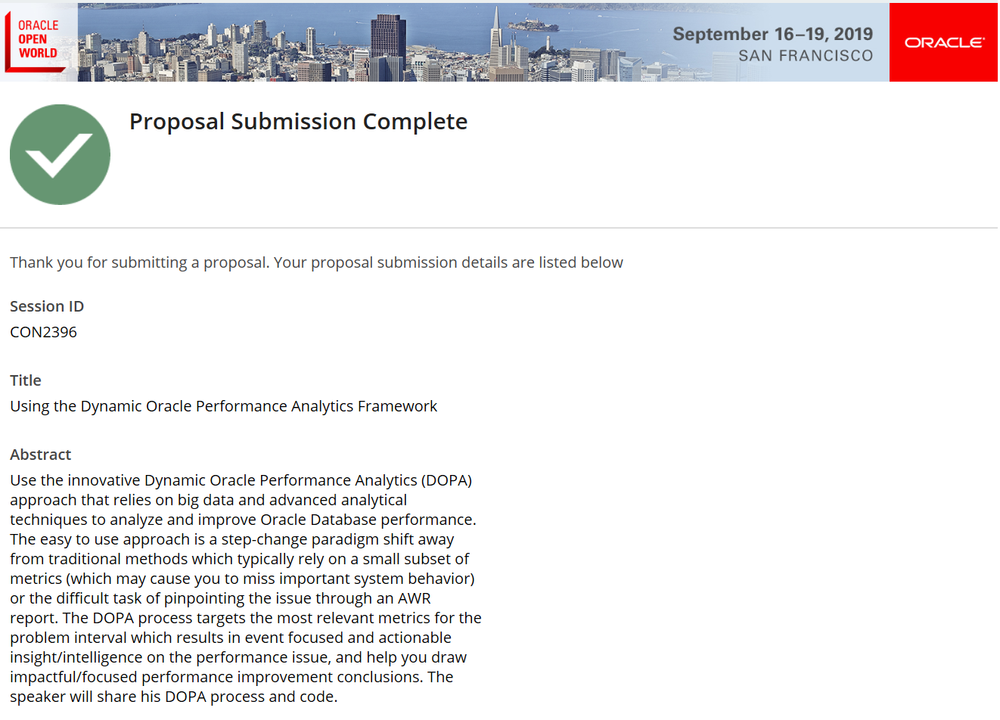 Hopeful OOW19 Presentation: Using the Dynamic Oracle Performance Analytics Framework — Roger Cornejo
