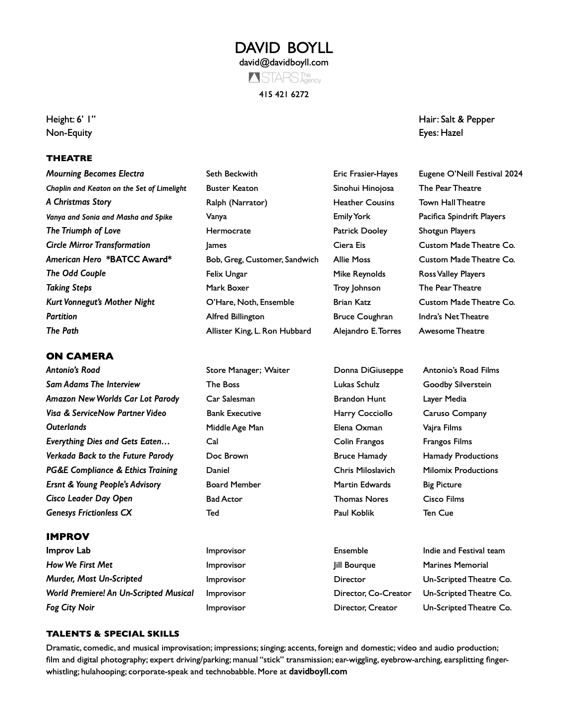 Resumé — David Boyll | Actor, Improvisor