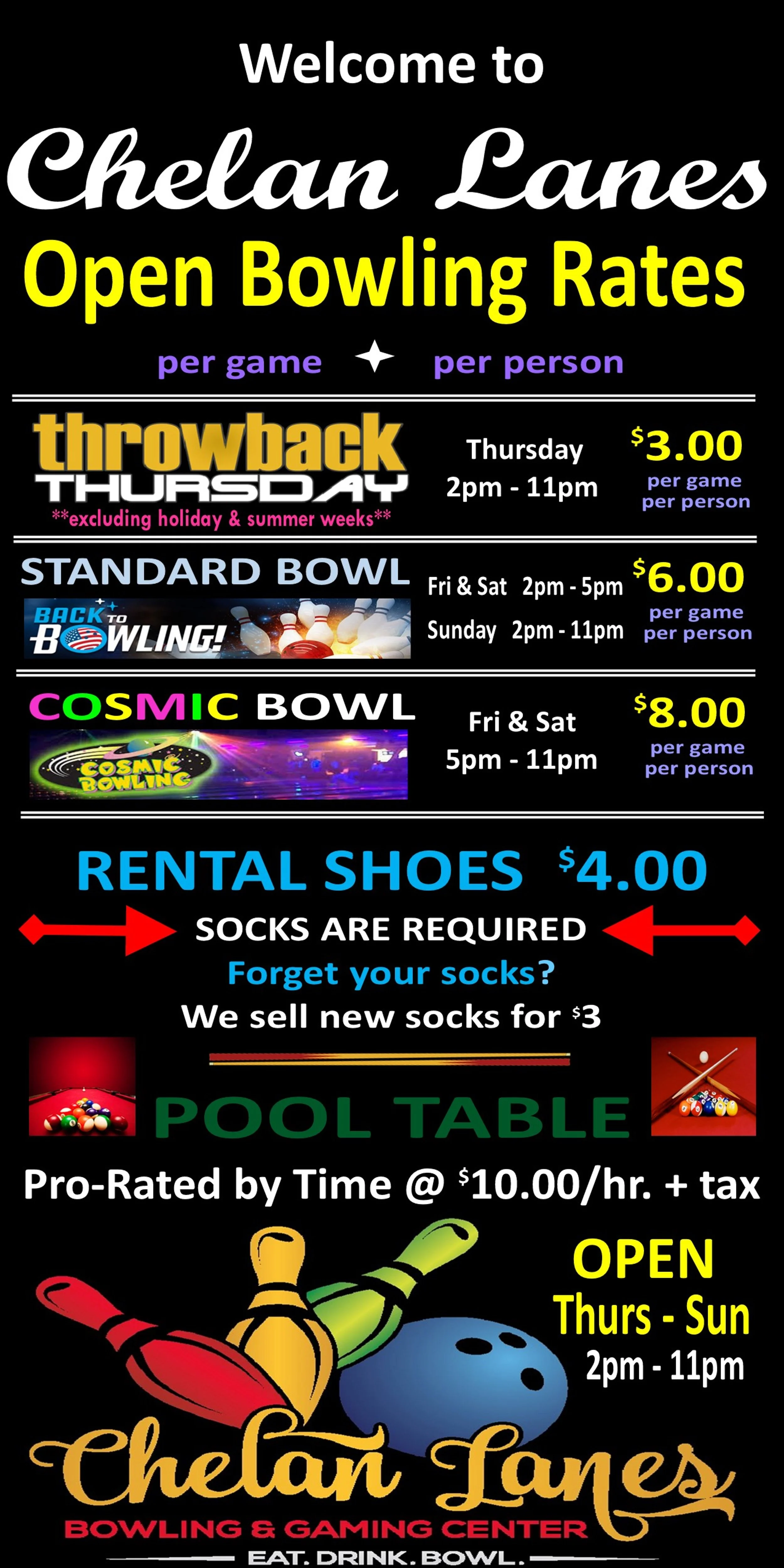 Bowling Rates — Chelan Lanes