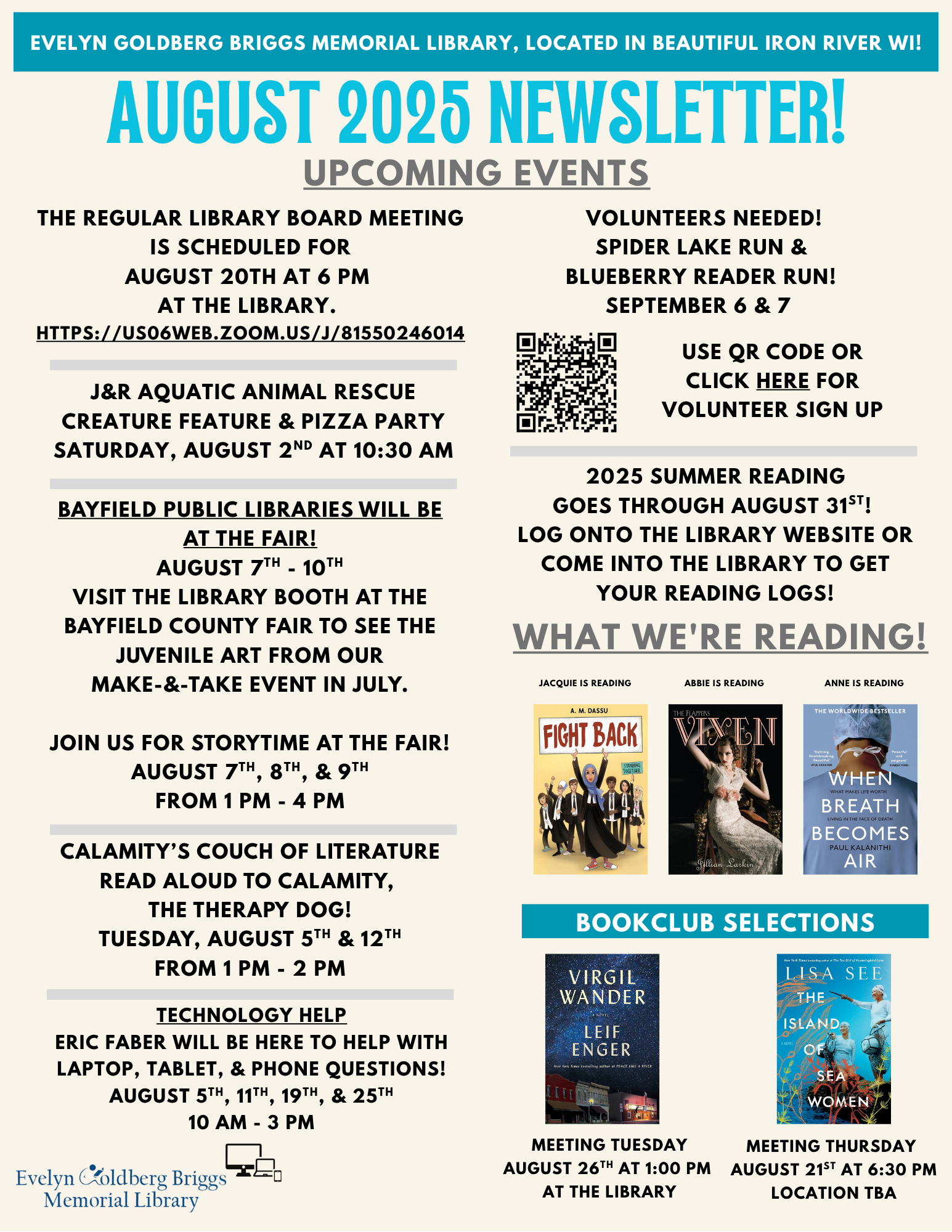 August Newsletter — Evelyn Goldberg Briggs Memorial Library | Iron ...