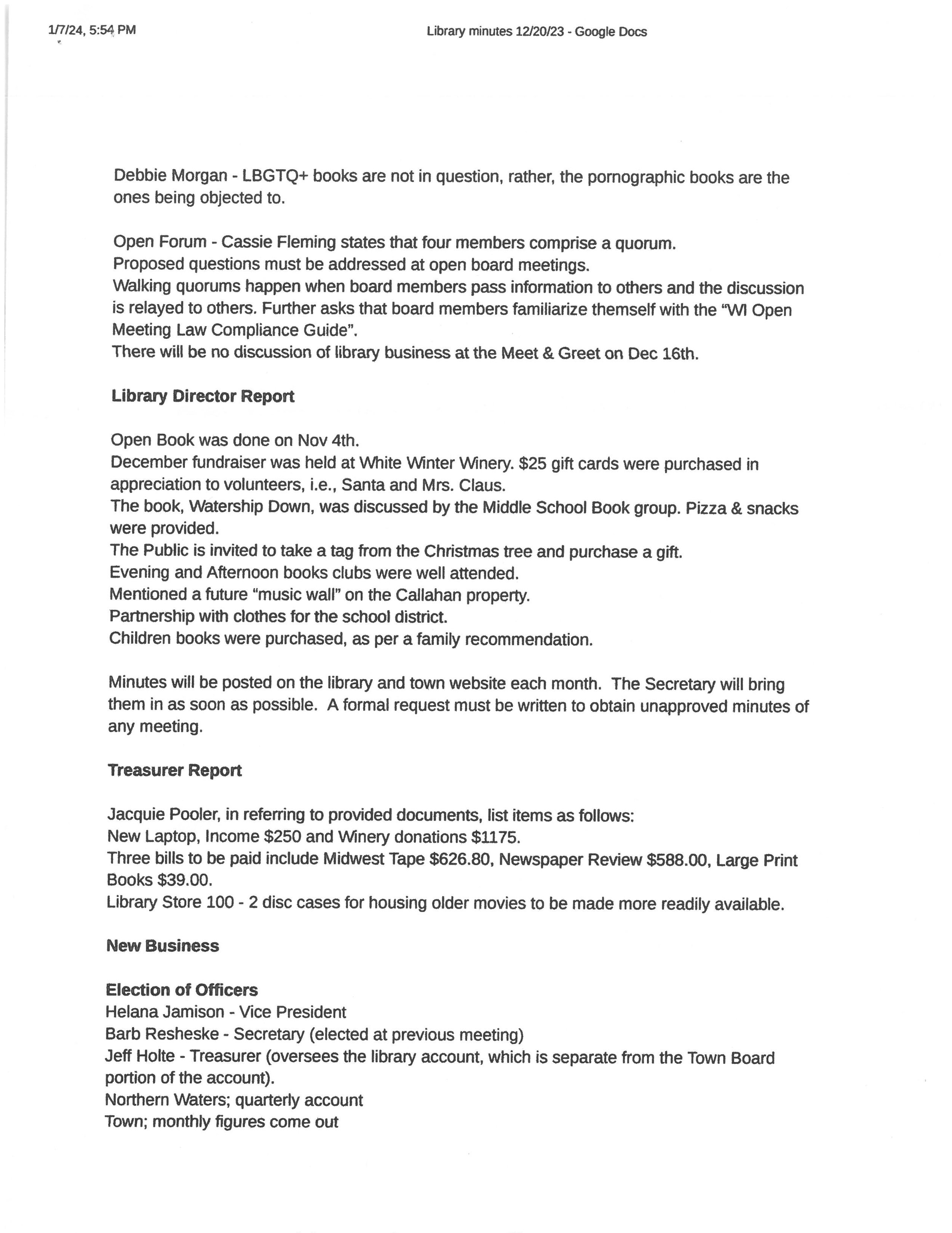 December 20th Board Meeting Minutes — Evelyn Goldberg Briggs Memorial ...