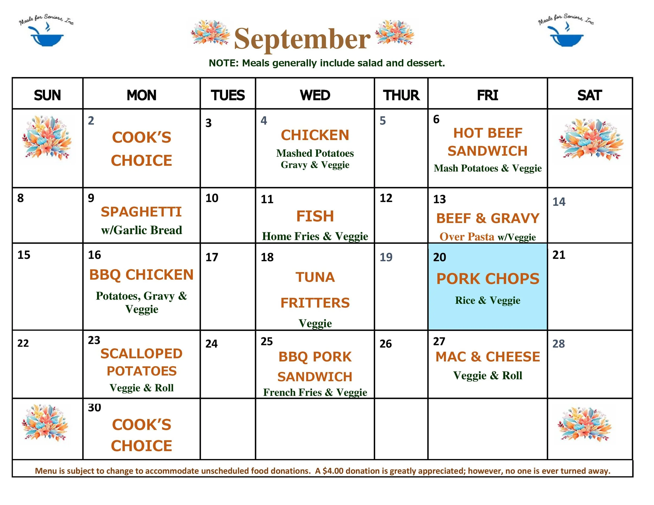 Meals & Menu — Meals for Seniors