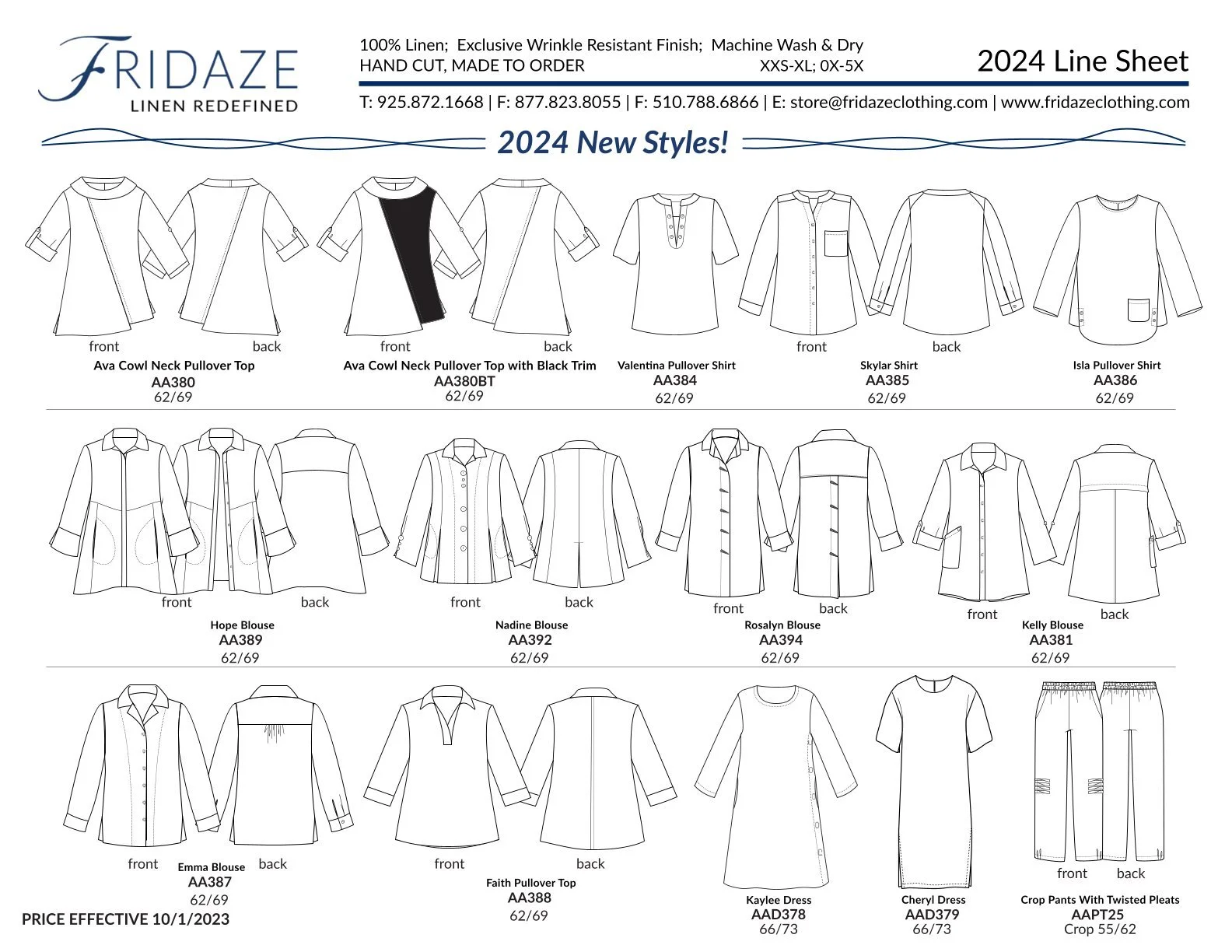 Line Sheets & Color Charts — Fridaze - The Original Wrinkle-Resistant ...