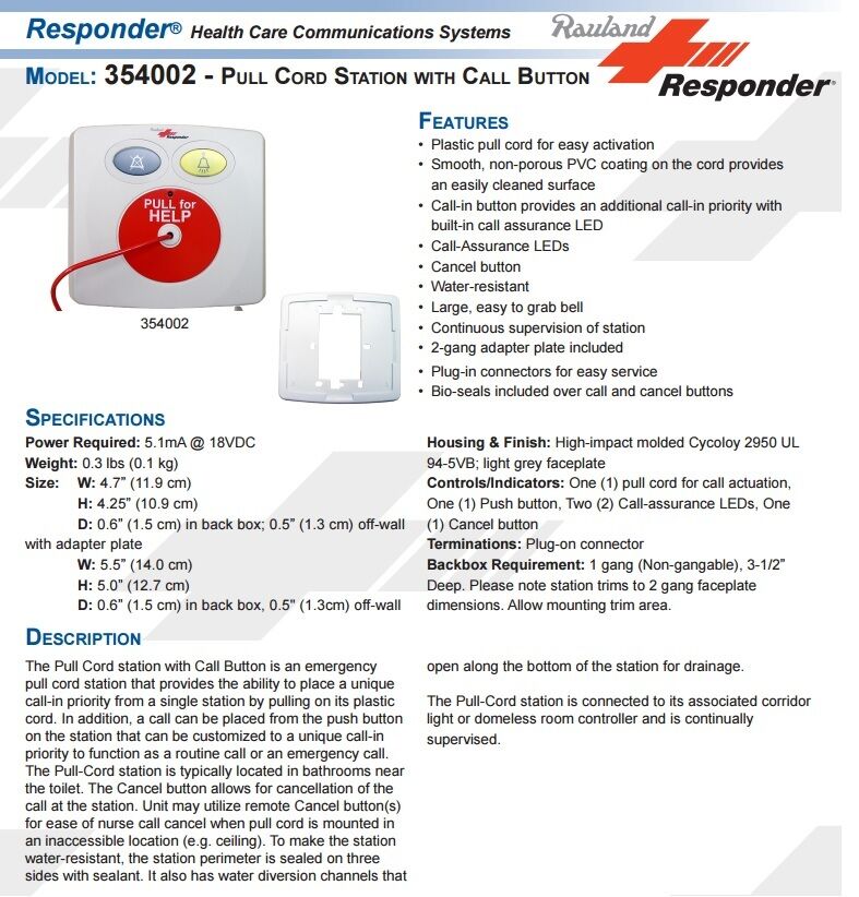 NURSE CALL PULL CORD STATION - 354002 - (Certified Refurbished ...