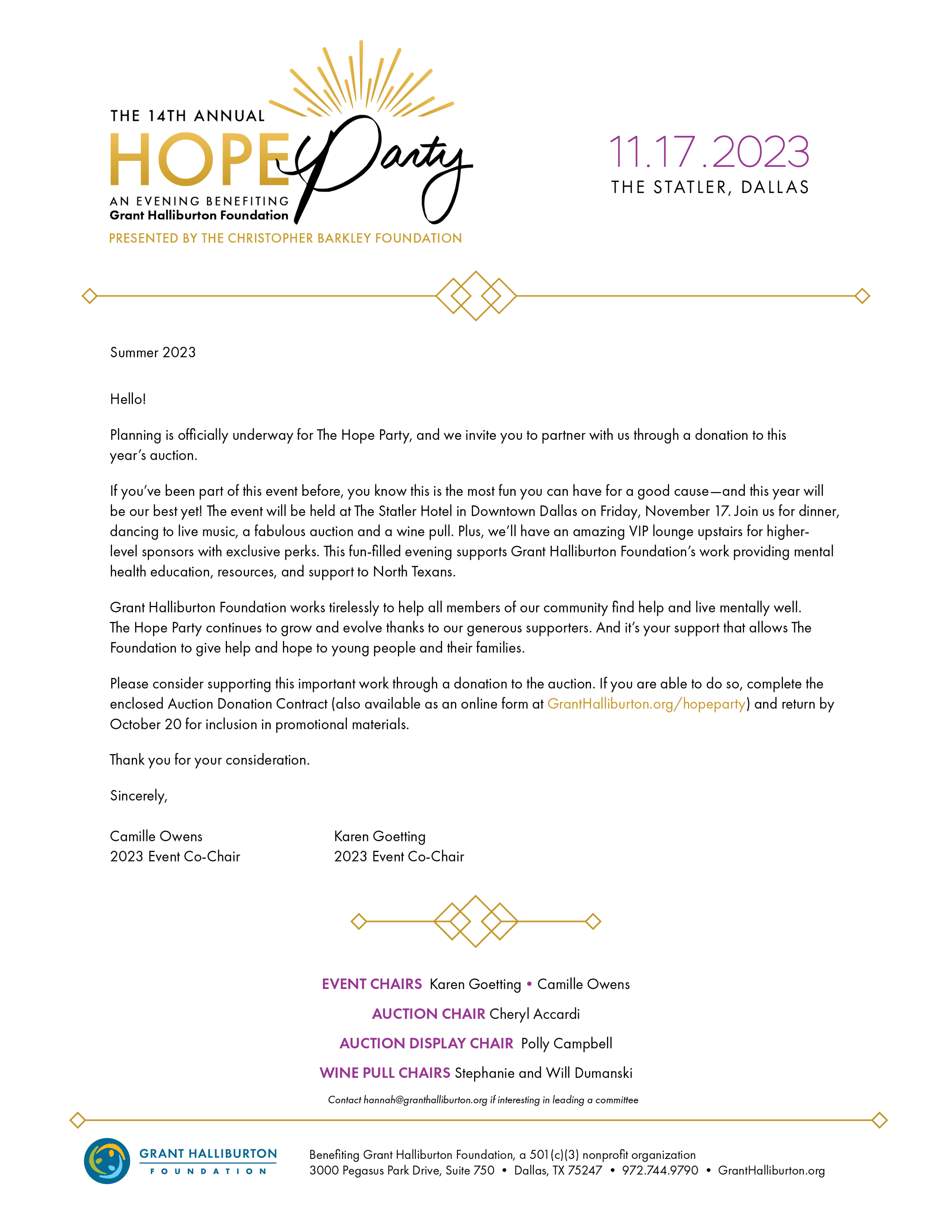 The Hope Party | Committee Portal — Grant Halliburton Foundation